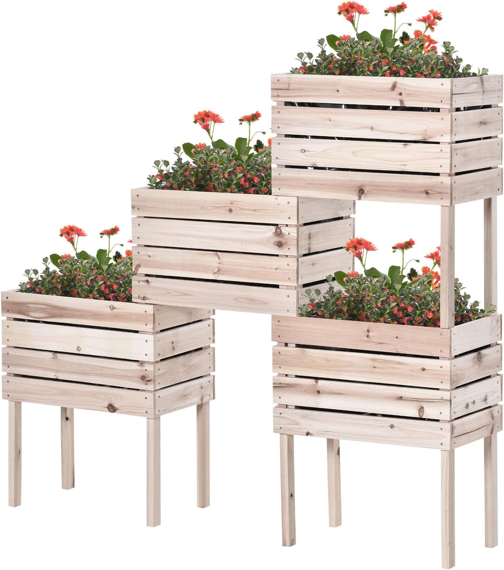 Amazon.com: Outsunny 4PCS Raised Garden Bed, Wooden Elevated Planter ...