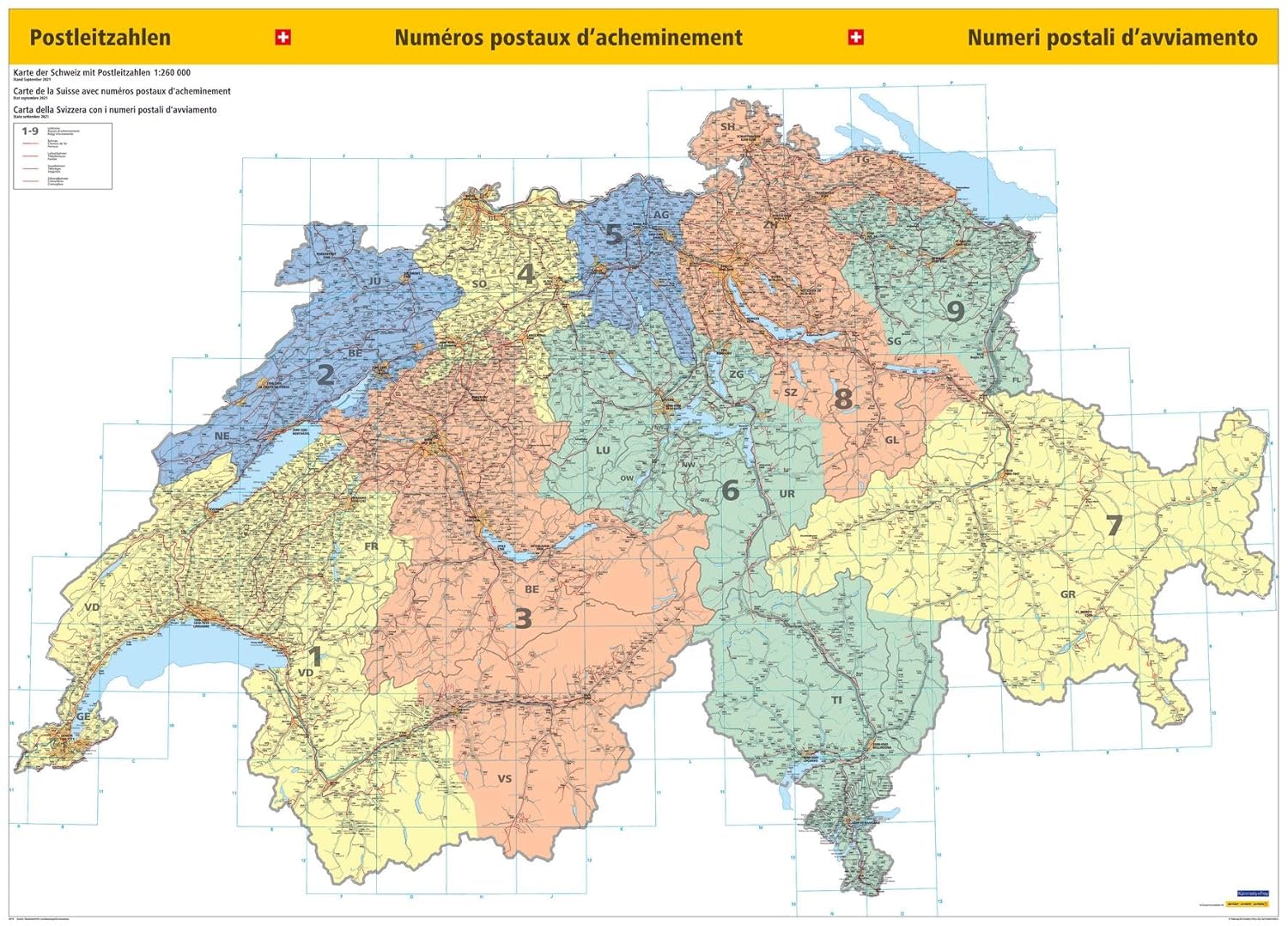 Switzerland postcode wall map laminated: Matt laminiert: Amazon.co.uk ...