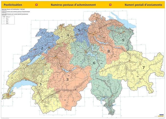 Switzerland postcode wall map laminated: Matt laminiert: Amazon.co.uk ...