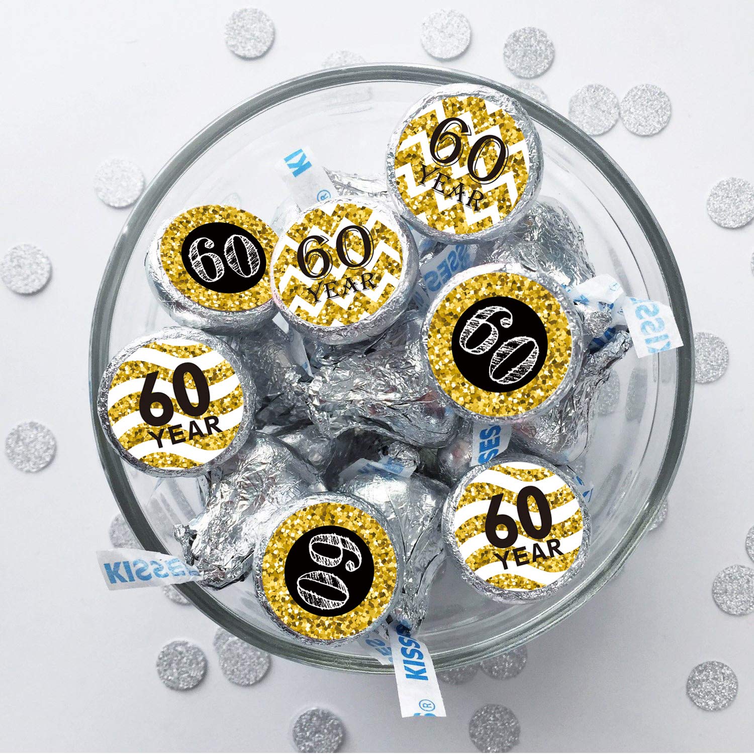 180 Pack 60th Birthday Party Favor Labels, Chocolate Drops Labels ...