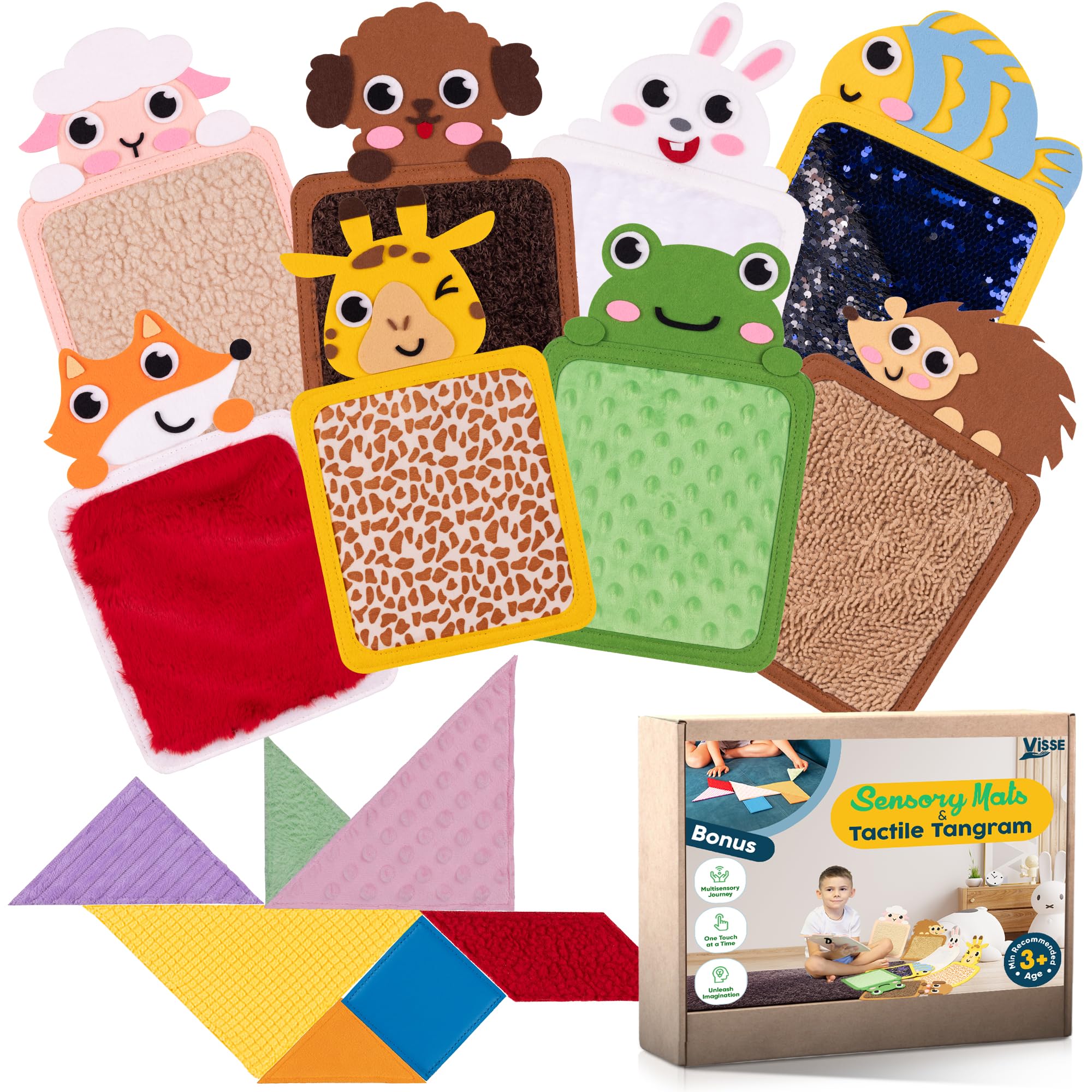 Buy 15 Pcs Sensory Mats for Autistic Children & Textured Tangram Puzzle ...