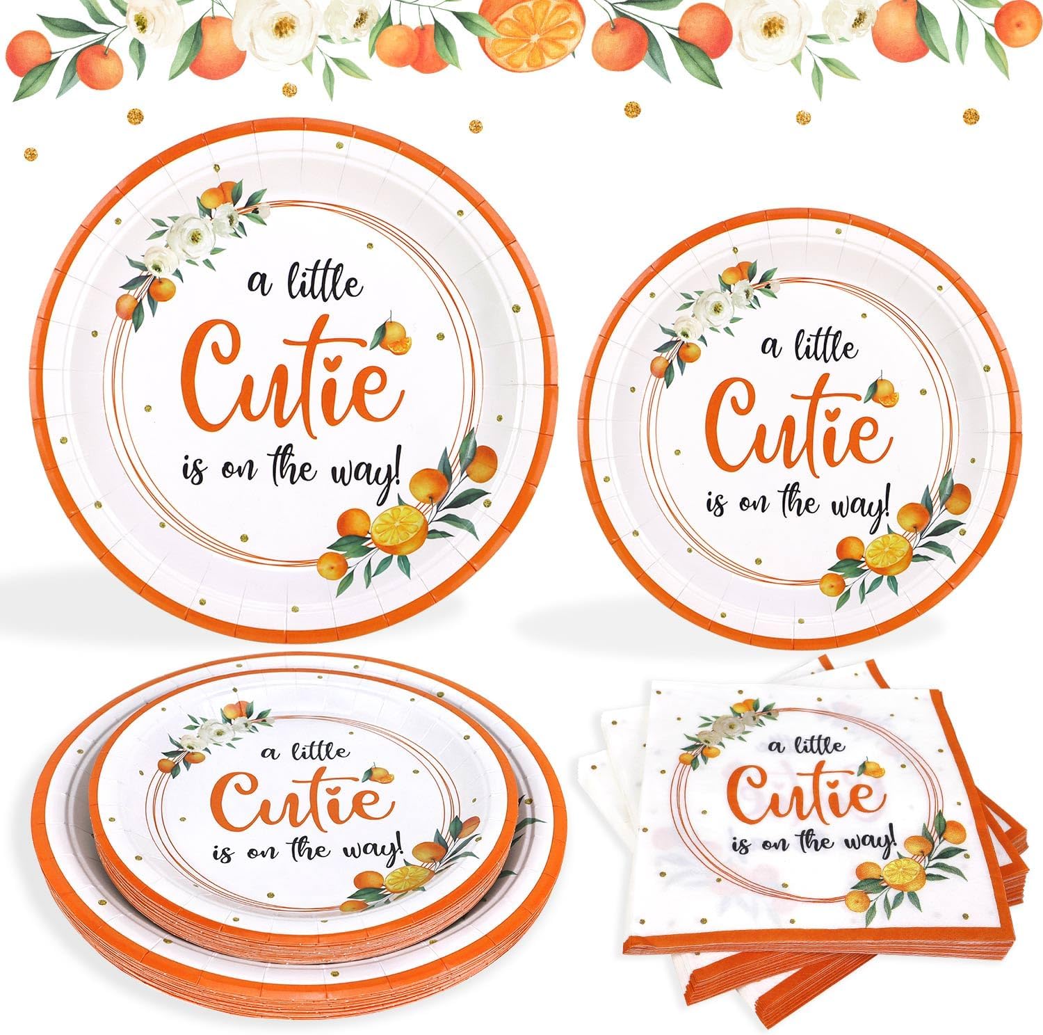 Amazon.com: Little Cutie Baby Shower Decorations Plates and Napkins Set ...