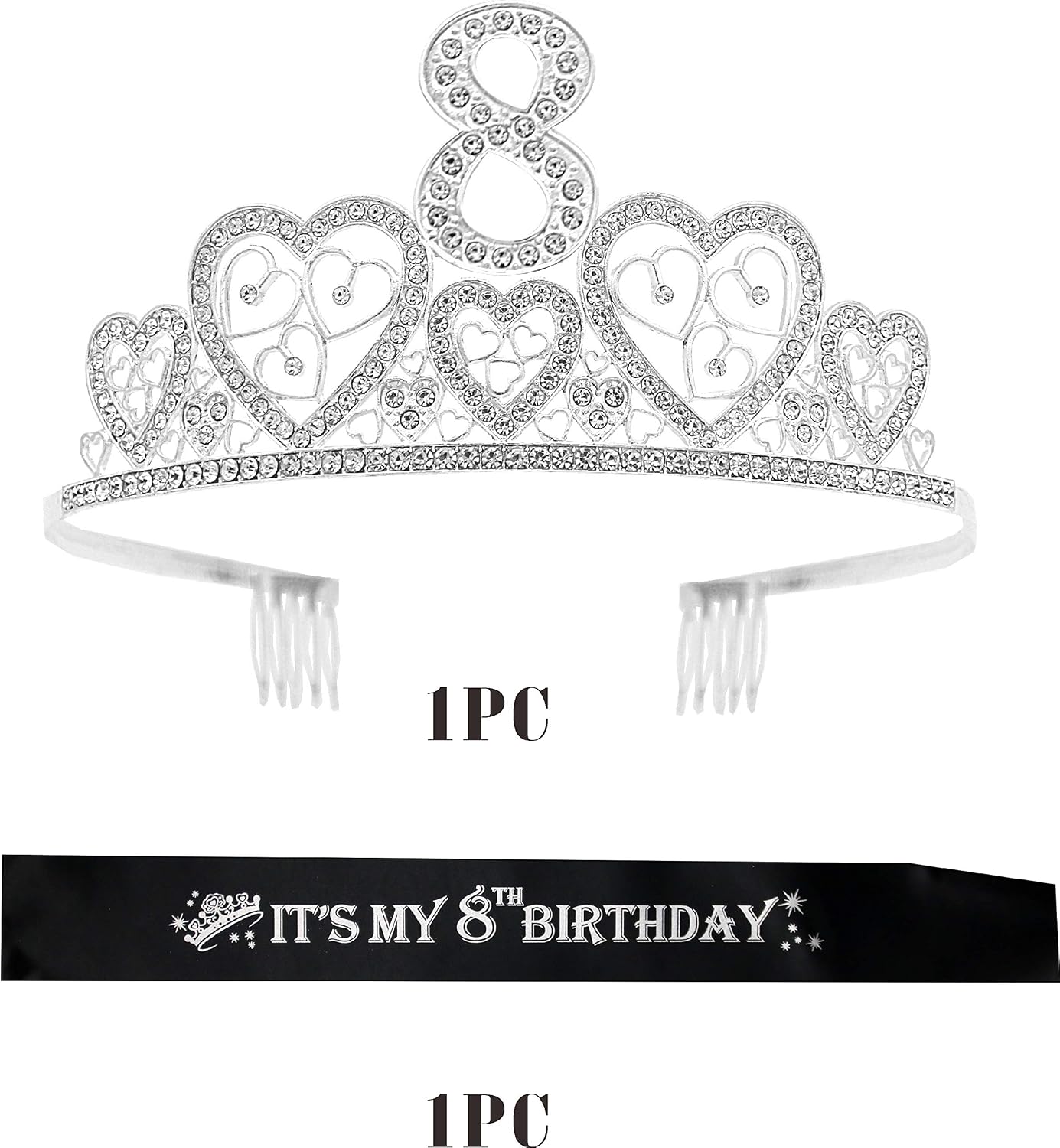 Buy 8th Birthday Decorations for Girls, 8th Birthday Tiara and Sash ...