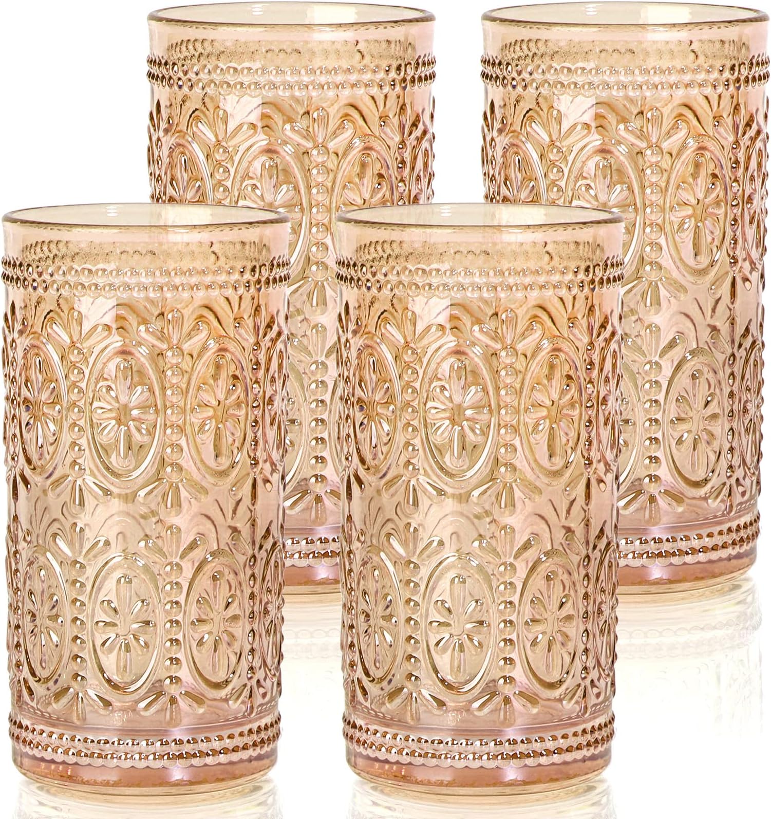 Amazon.com | Amber Hexagon Glass (Set of 6) 8 fl oz Water Drinking ...