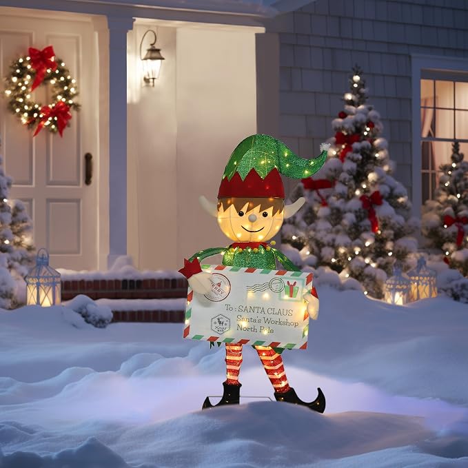 Amazon.com: BlueWish 4.8FT Lighted Elf with Envelope Outdoor Christmas ...