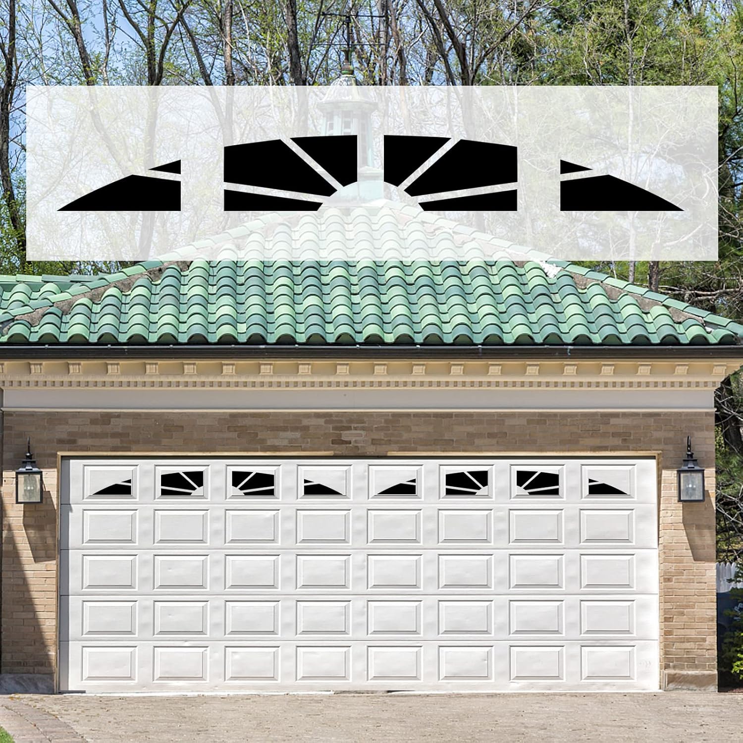 Sanfurney 2 Car Magnetic Garage Door Windows Panes Sunburst Style Pre ...