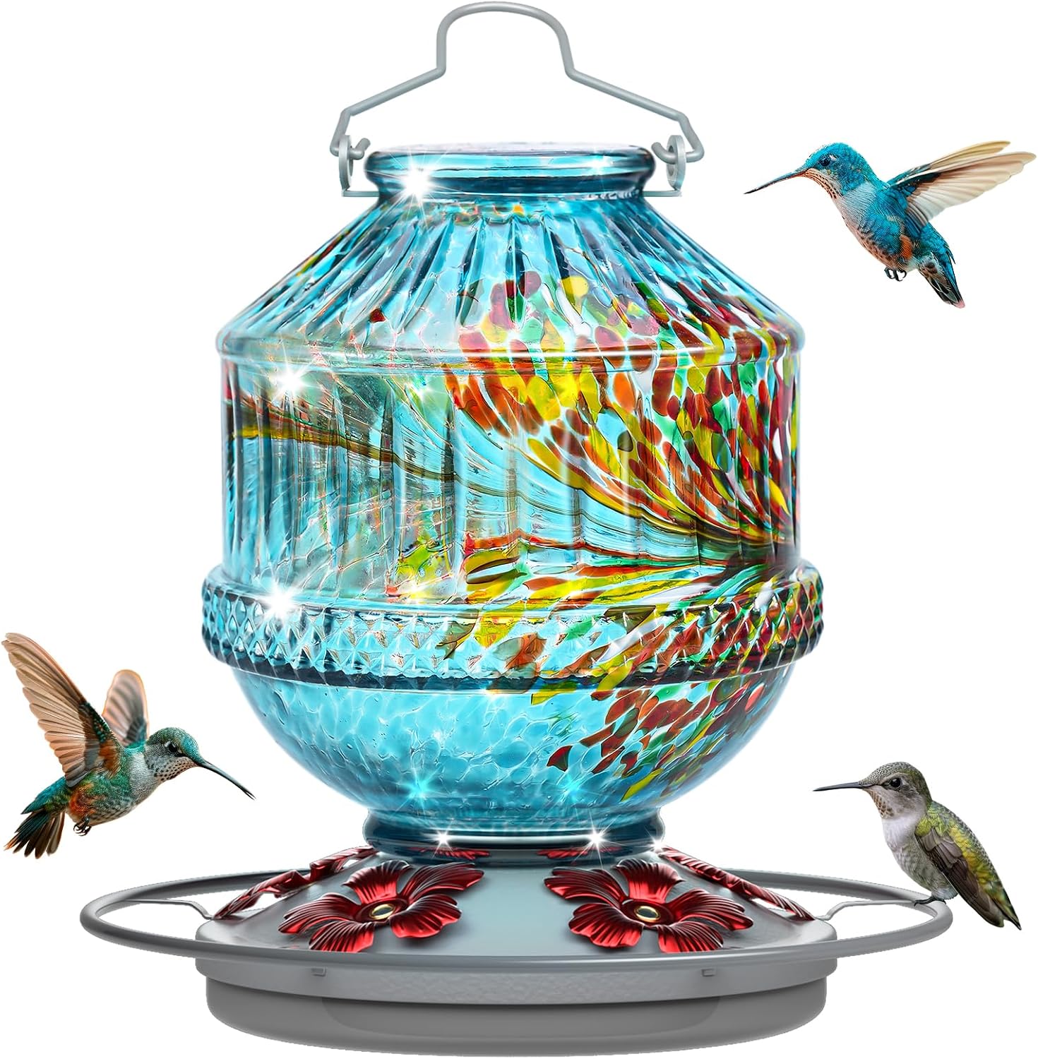 Amazon.com : Hand Blown Glass Hummingbird Feeders for Outdoors, 25 ...
