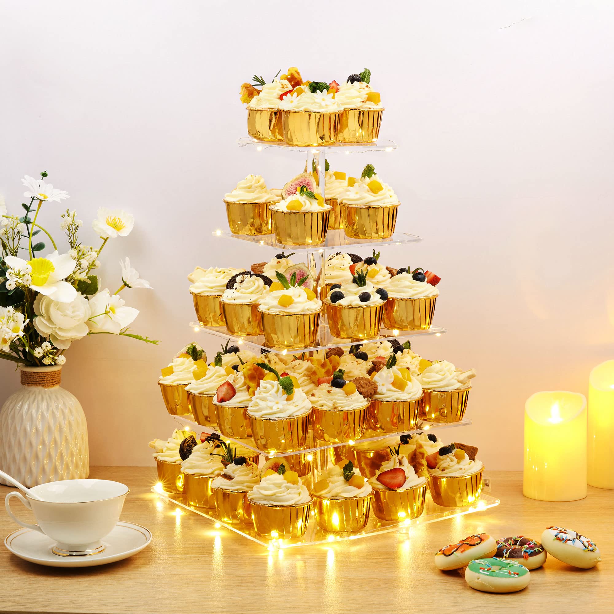 upsimples 5 Tier Acrylic Cupcake Stand, Dessert Tower for 56 Cupcakes ...