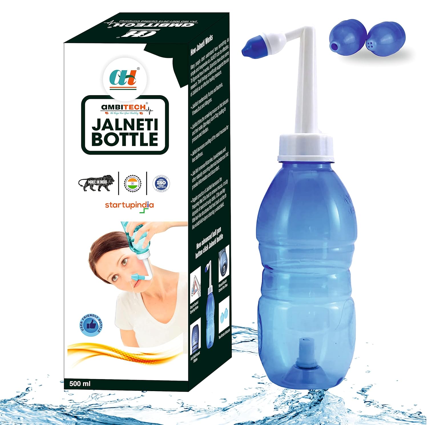 AmbiTech Jal Neti Pot Bottle for Sinus congestion, Nasal-wash, Nose ...