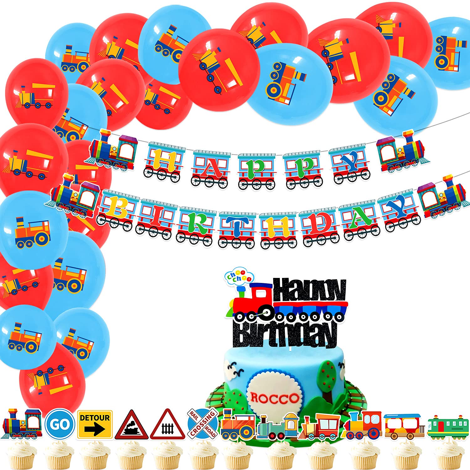 Buy 26 PCS Train Birthday Party Supplies Train Birthday Decorations ...