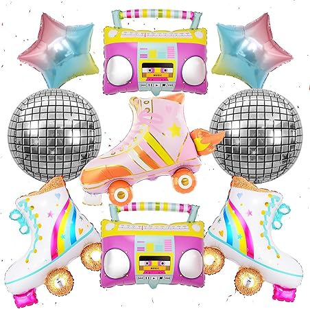 80s 90s Disco Party Decorations - 8 Pieces Inflatable Roller Skate 4D ...