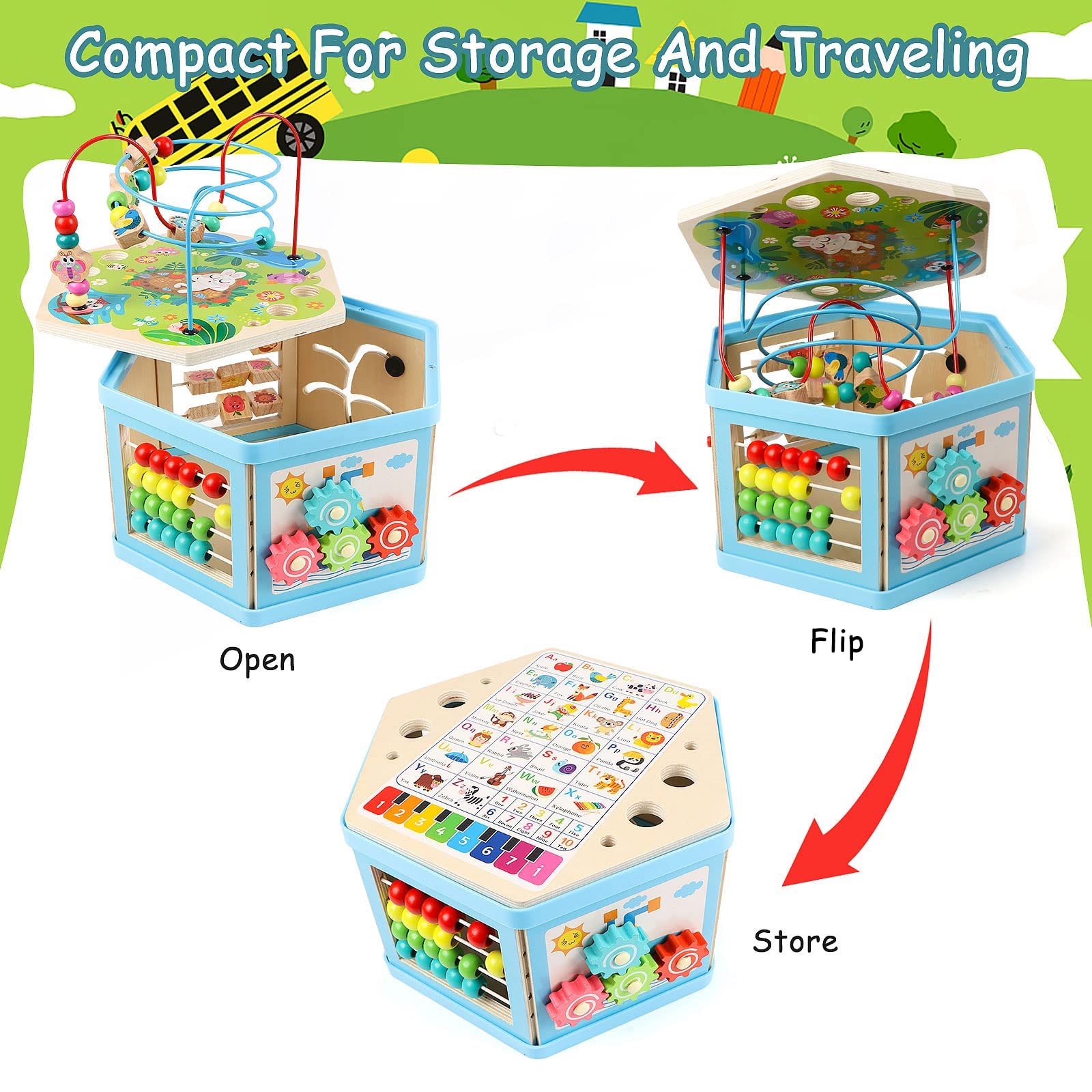 Wooden Activity Cube Play Center Navaris Wooden Motor Skills Play