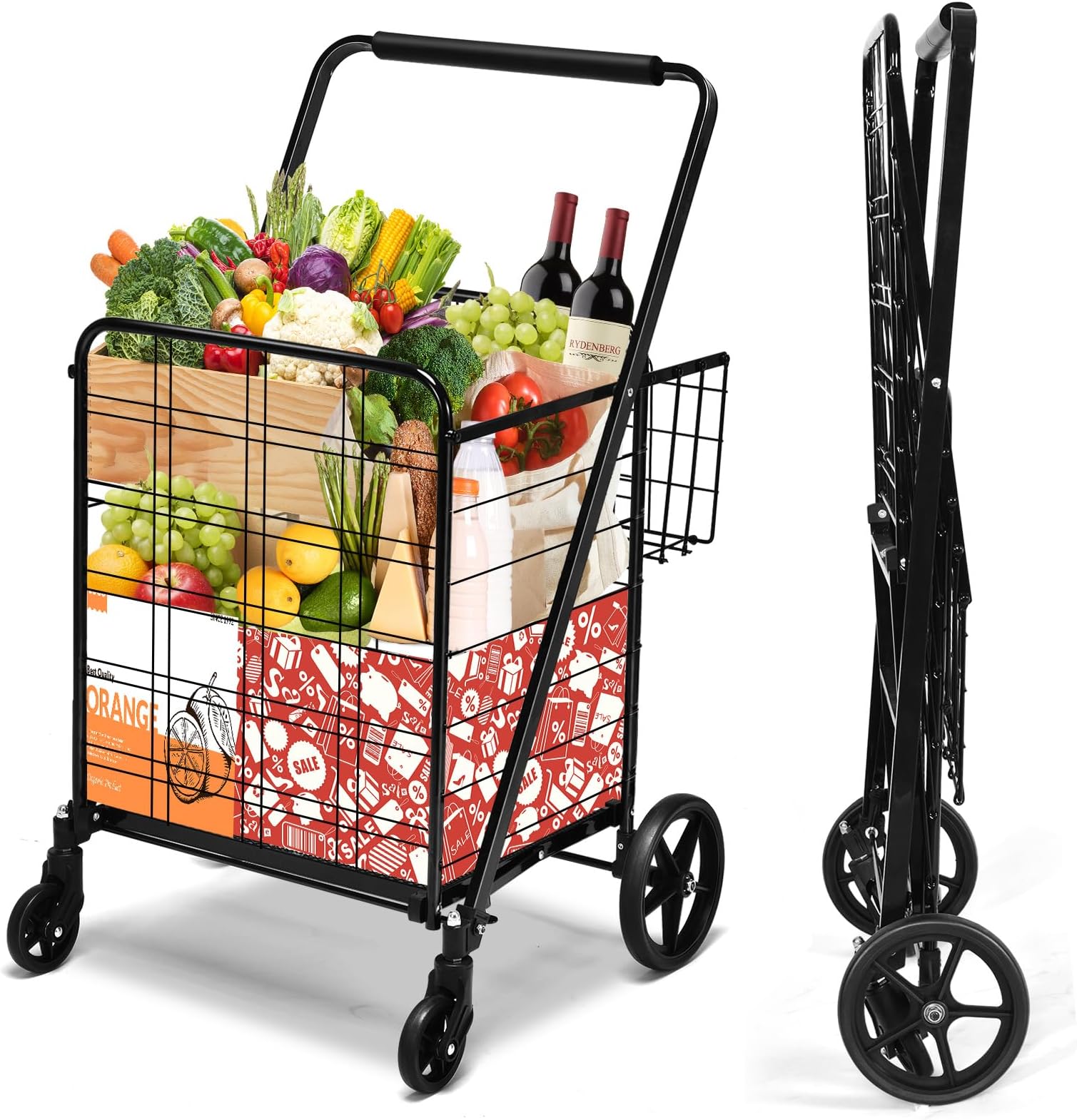 Amazon.com: Goferoy Jumbo Shopping Cart for Groceries Holds up to 115L ...