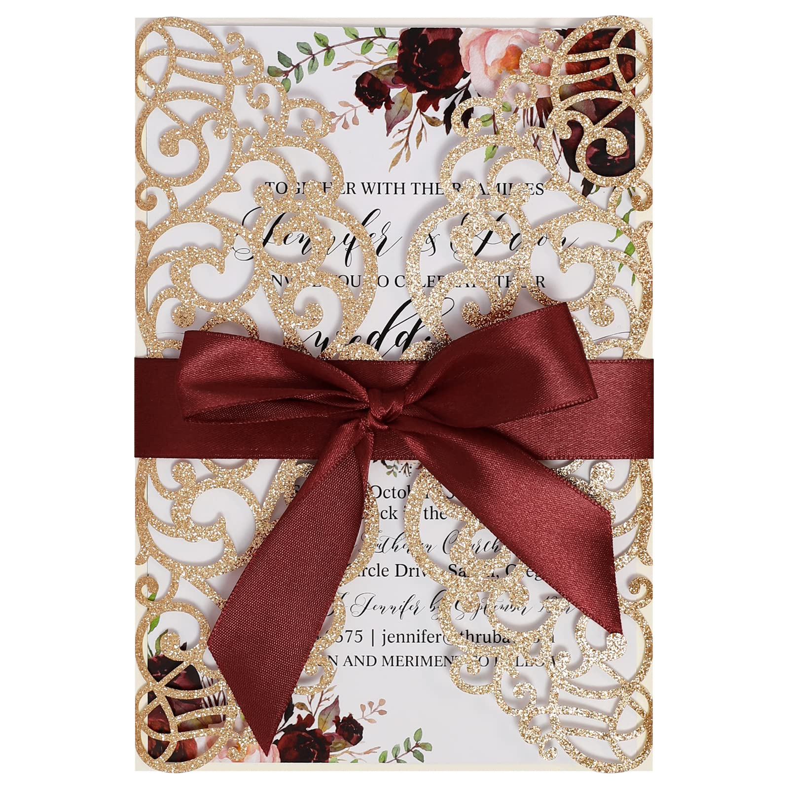 Amazon.com : 25Pcs Champaign Gold Glitter Laser Cut Wedding Invitations ...