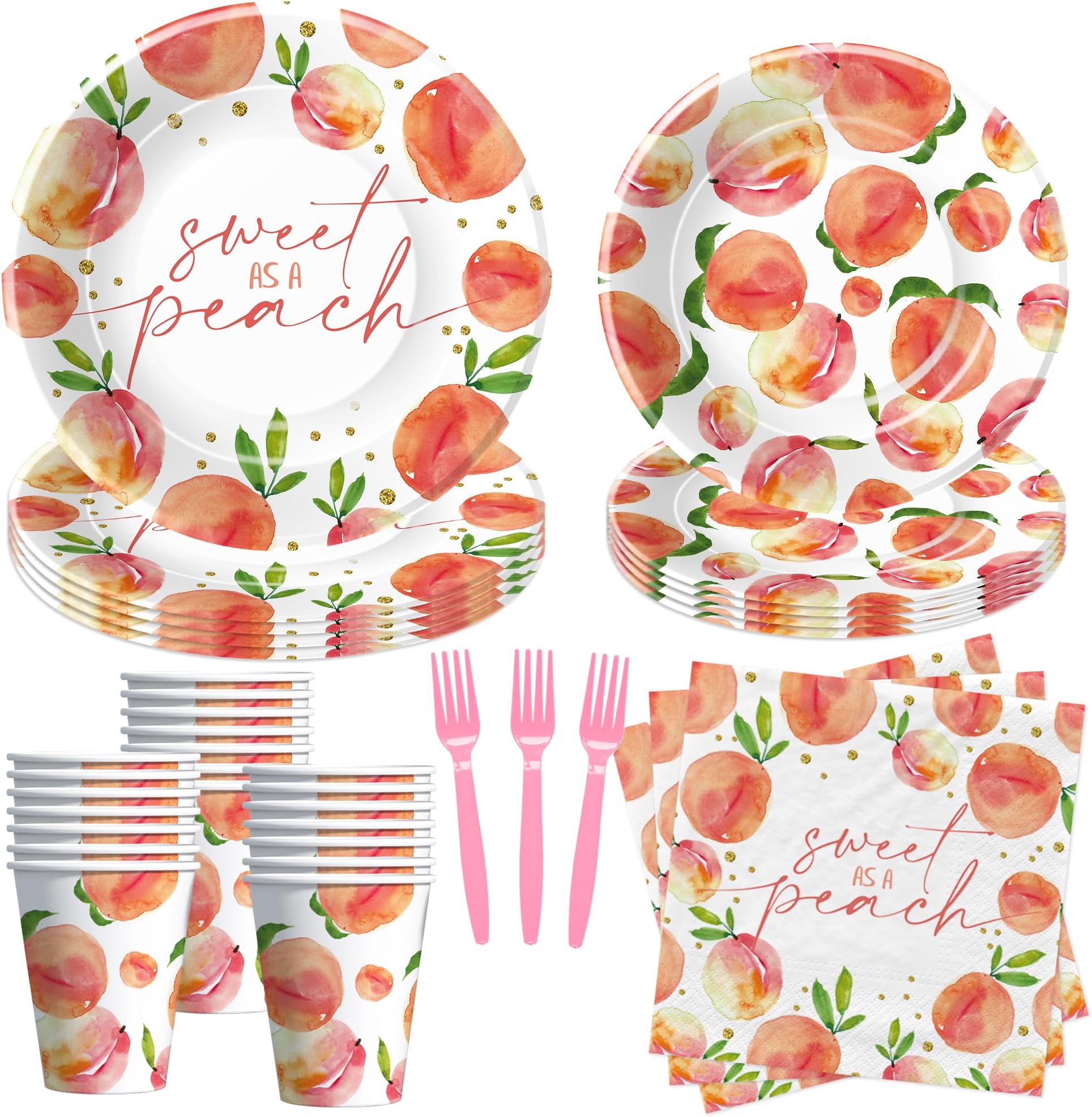 Amazon.com: YJRJSC One Sweet Peach Birthday Decorations Party Tableware ...