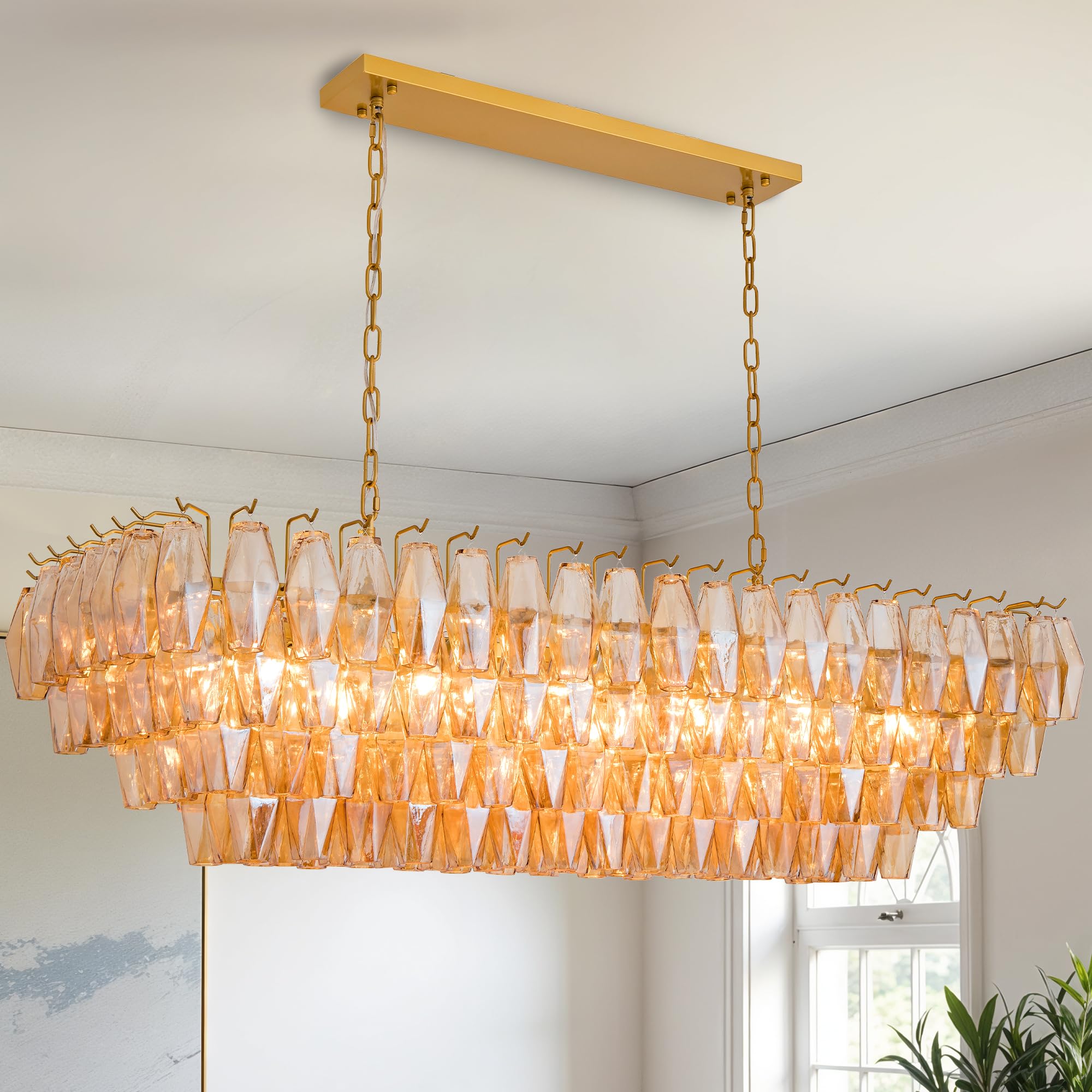 AUDOSY Modern Chandeliers for Dining Room，54" Large Rectangle Gold ...