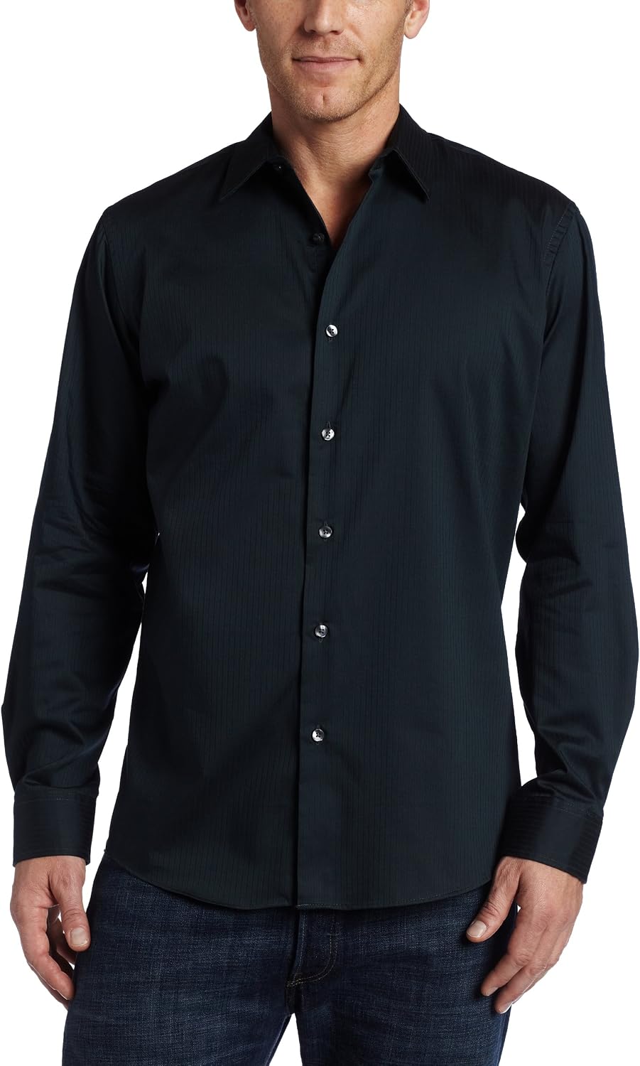 Van Heusen Men's Long-Sleeve Sateen Solid Stripes Shirt at Amazon Men’s ...