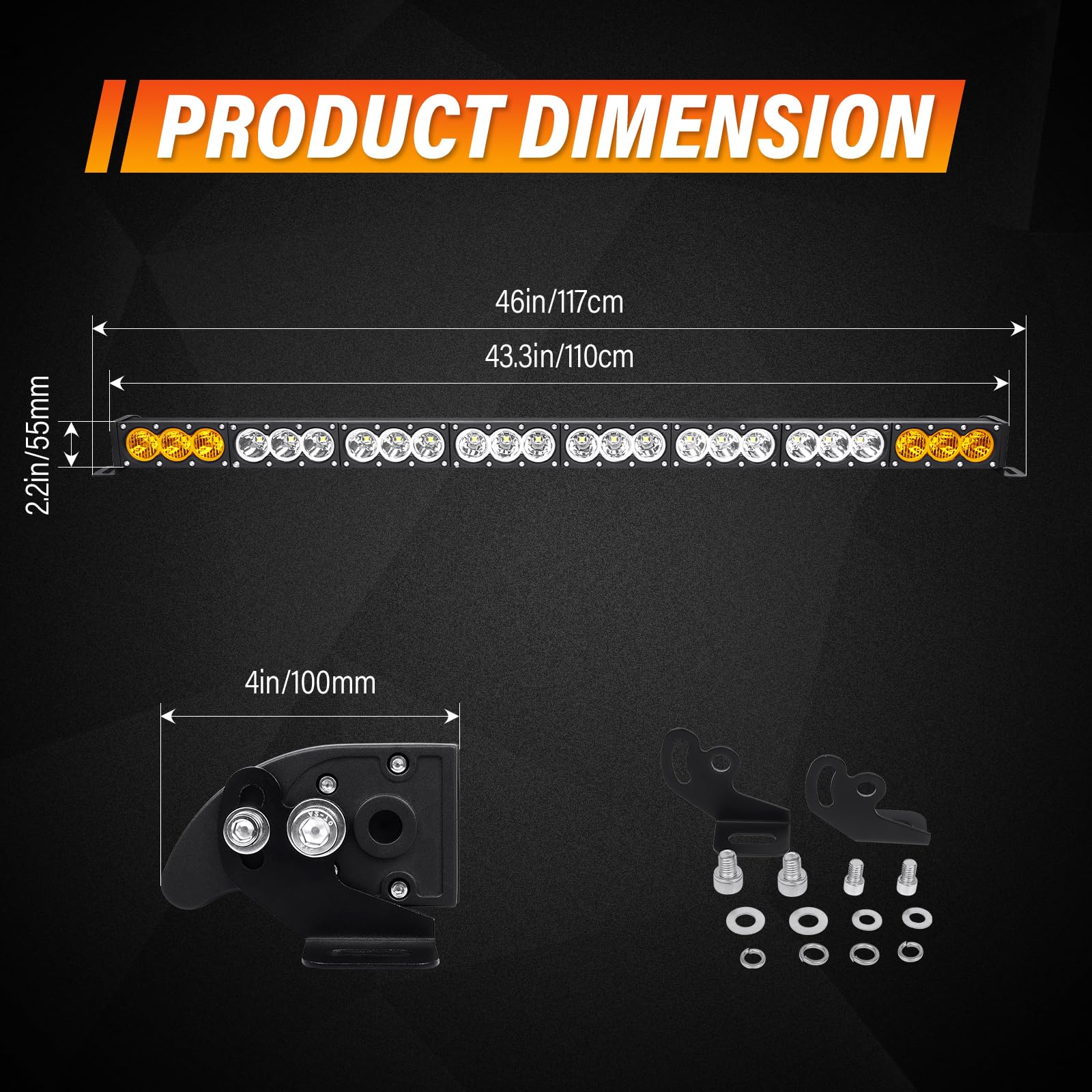 Snapklik.com : Willpower 44 Inch LED Light Bar Single Row White Amber ...