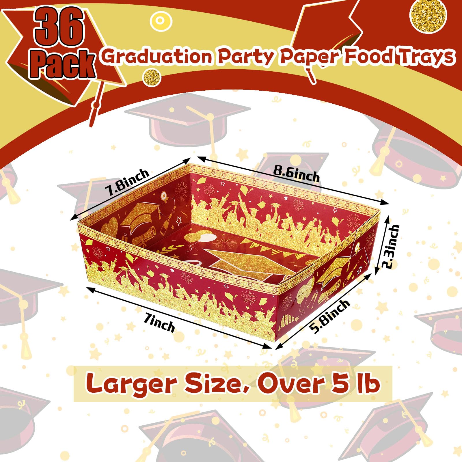 Snapklik.com : 36 Pcs 2025 Maroon And Gold Graduation Paper Food Trays ...