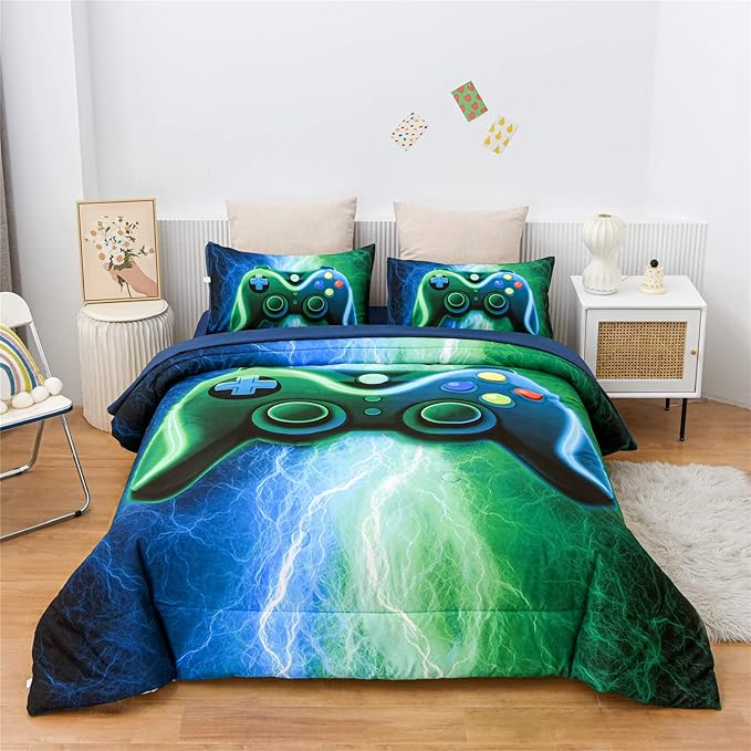 Amazon.com: Meeting Story Gamer Gaming Bedding Sets Red Blue Lightnings ...