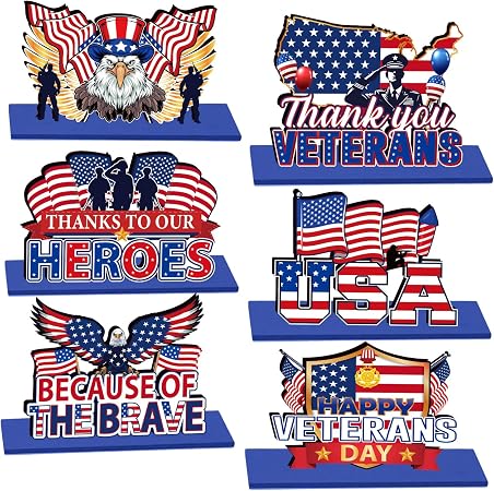 Amazon.com: Lovarywow Happy Veterans Day Decorations - 6PCS Wooden ...