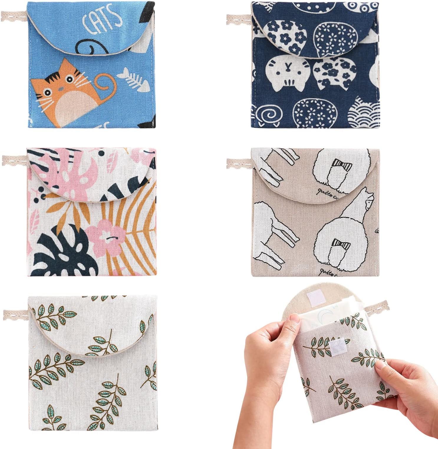 Amazon.com: 5 Pack Sanitary Napkin Storage Bags Cute Pattern Sanitary ...