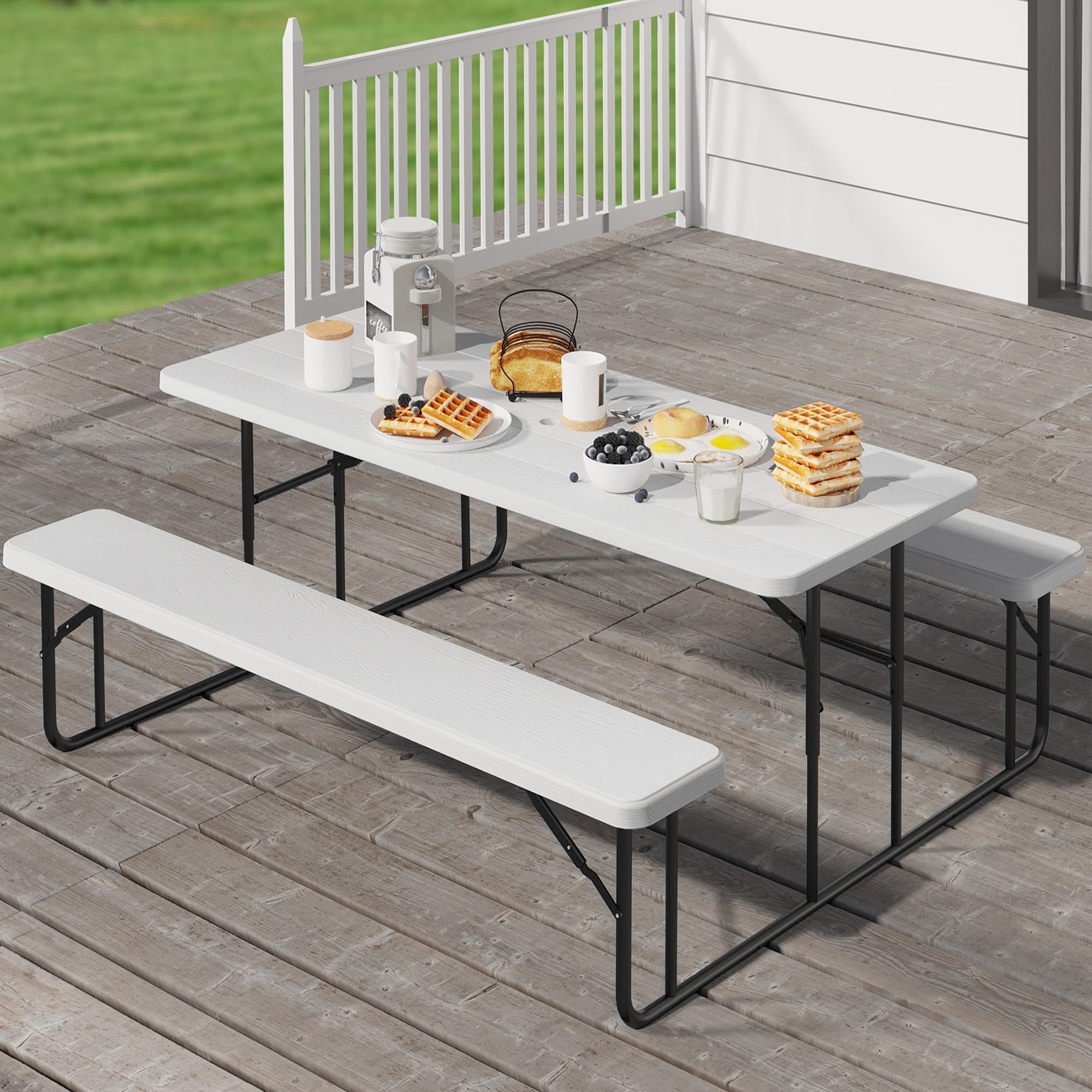 Amazon.com: Elevon Picnic Table, Folding Picnic Table with Benches ...