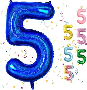 Amazon.com: Dark Blue Number 5 Balloon, 40-inch Laser Blue for 5th ...
