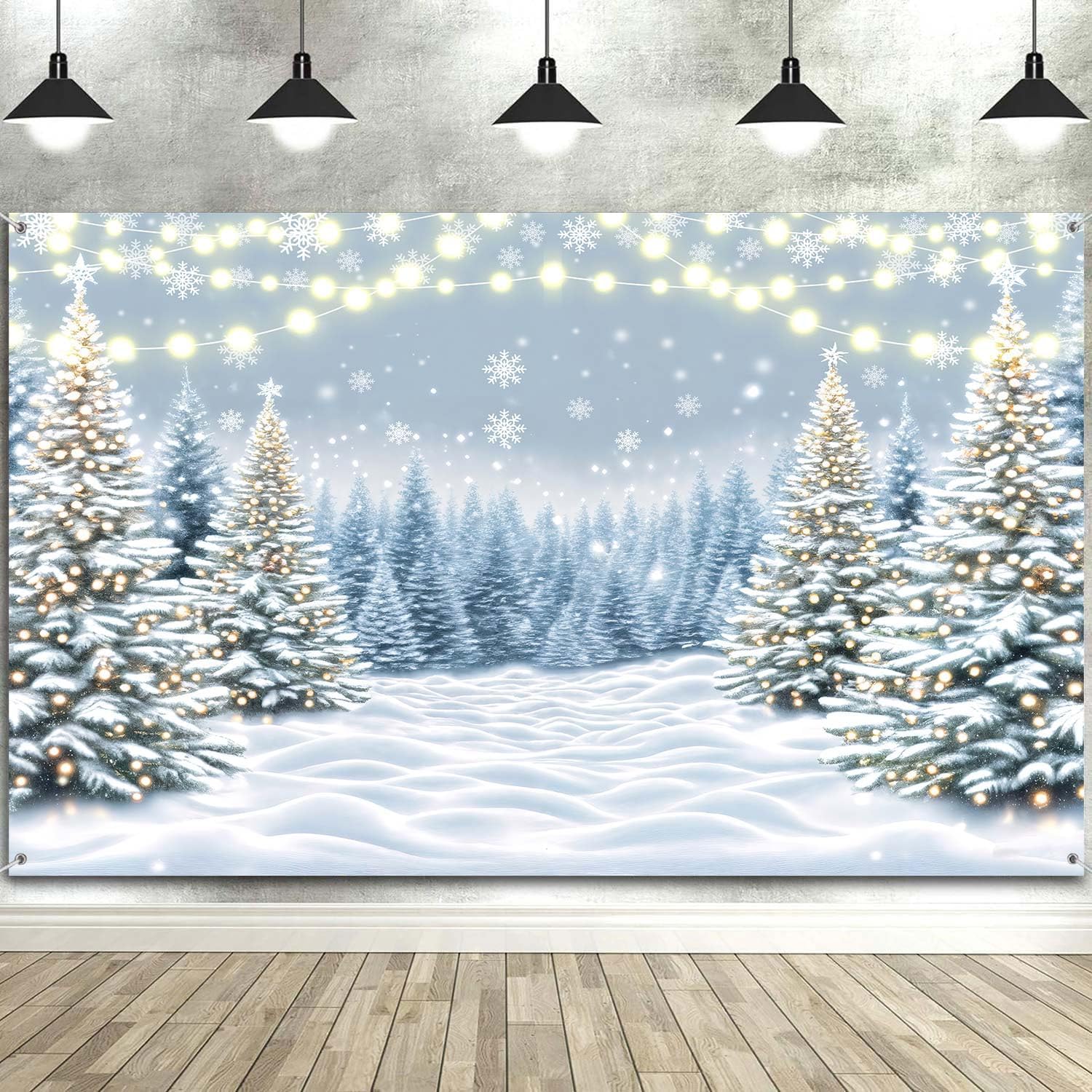 Amazon.com : Winter Christmas Glitter Snowy Pine Tree Backdrop White ...