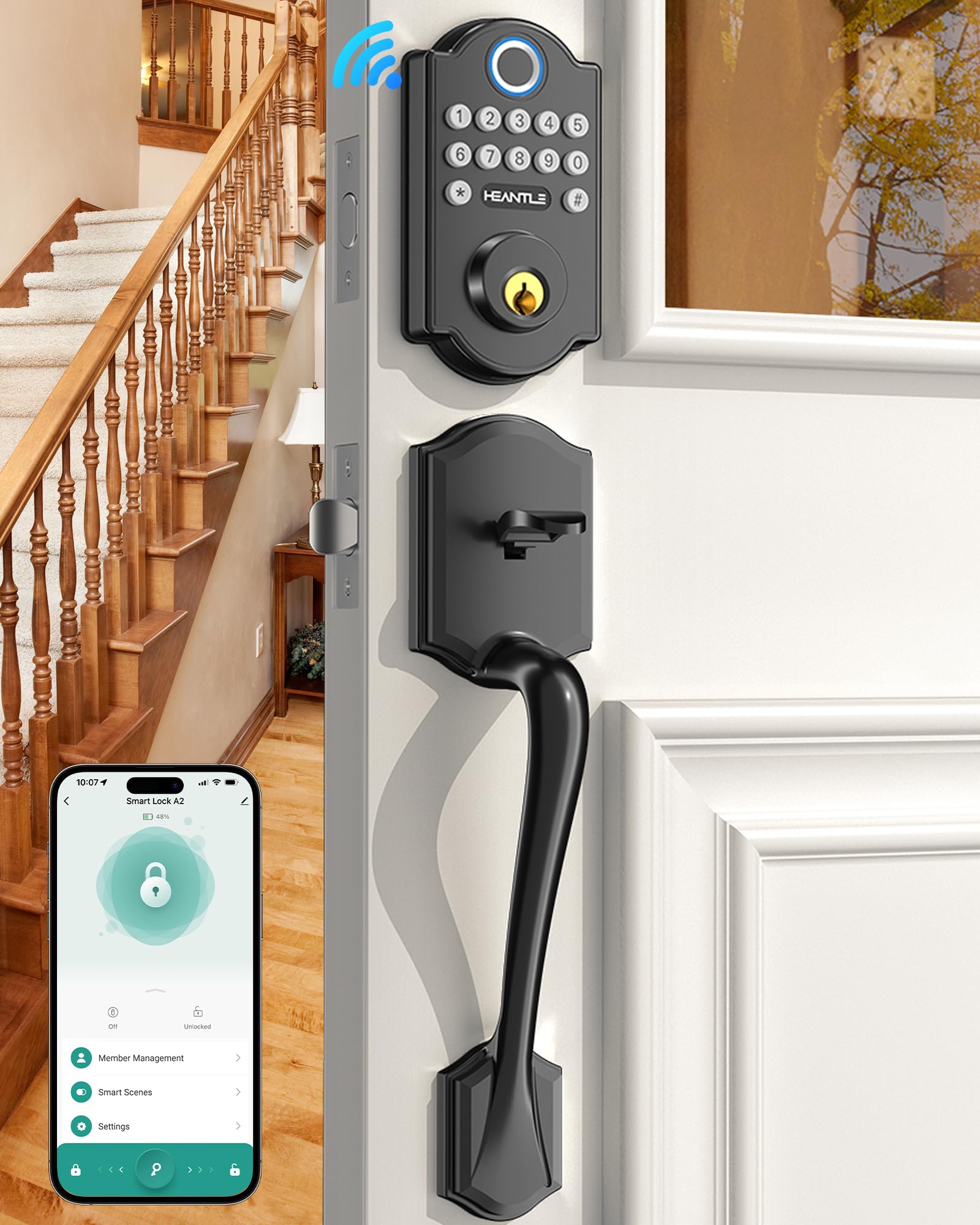 Smart WiFi Door Lock Set - HEANTLE Keyless Entry Front Door Lock ...