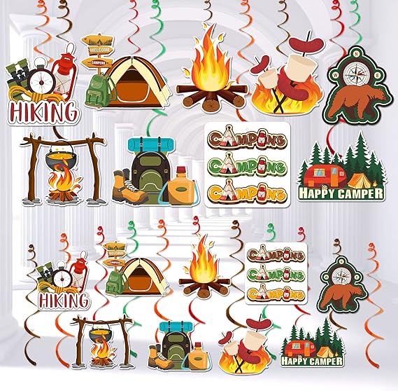 Amazon.com: Camping Hanging Swirl Party Decorations Camping Party ...