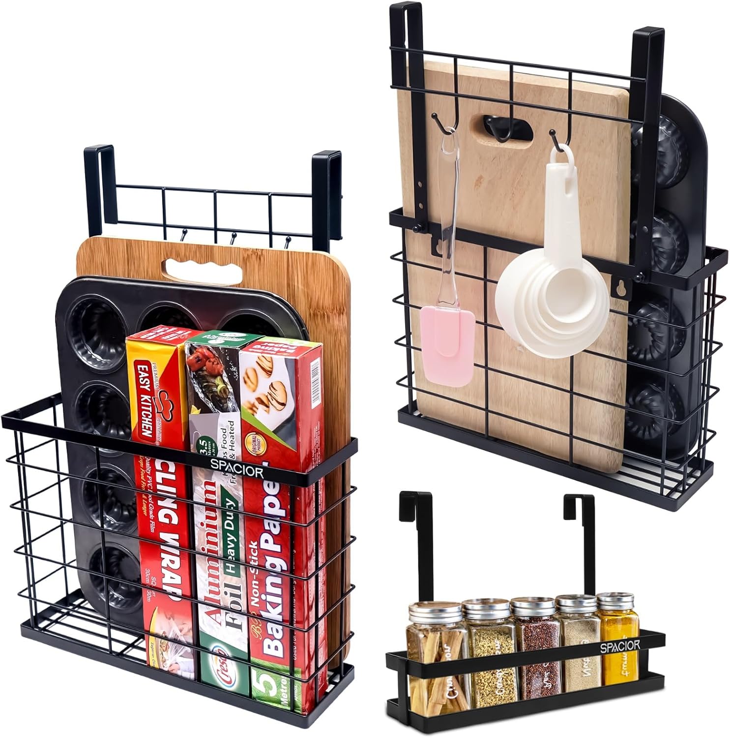 Amazon.com: SPACIOR 3 Pack Over Cabinet Door Organizer with Spice Rack ...