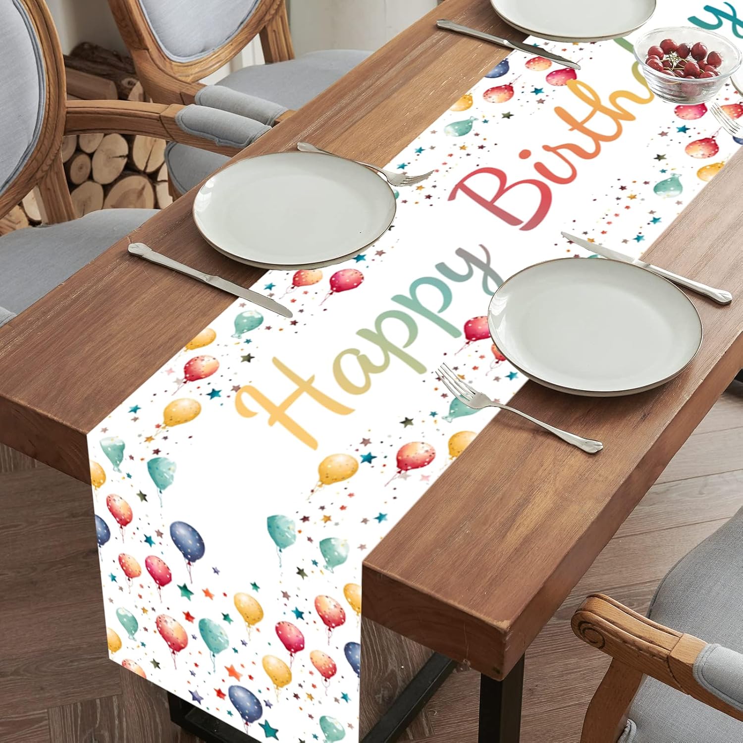 Amazon.com: Netnology White Happy Birthday Table Runner Decorations ...
