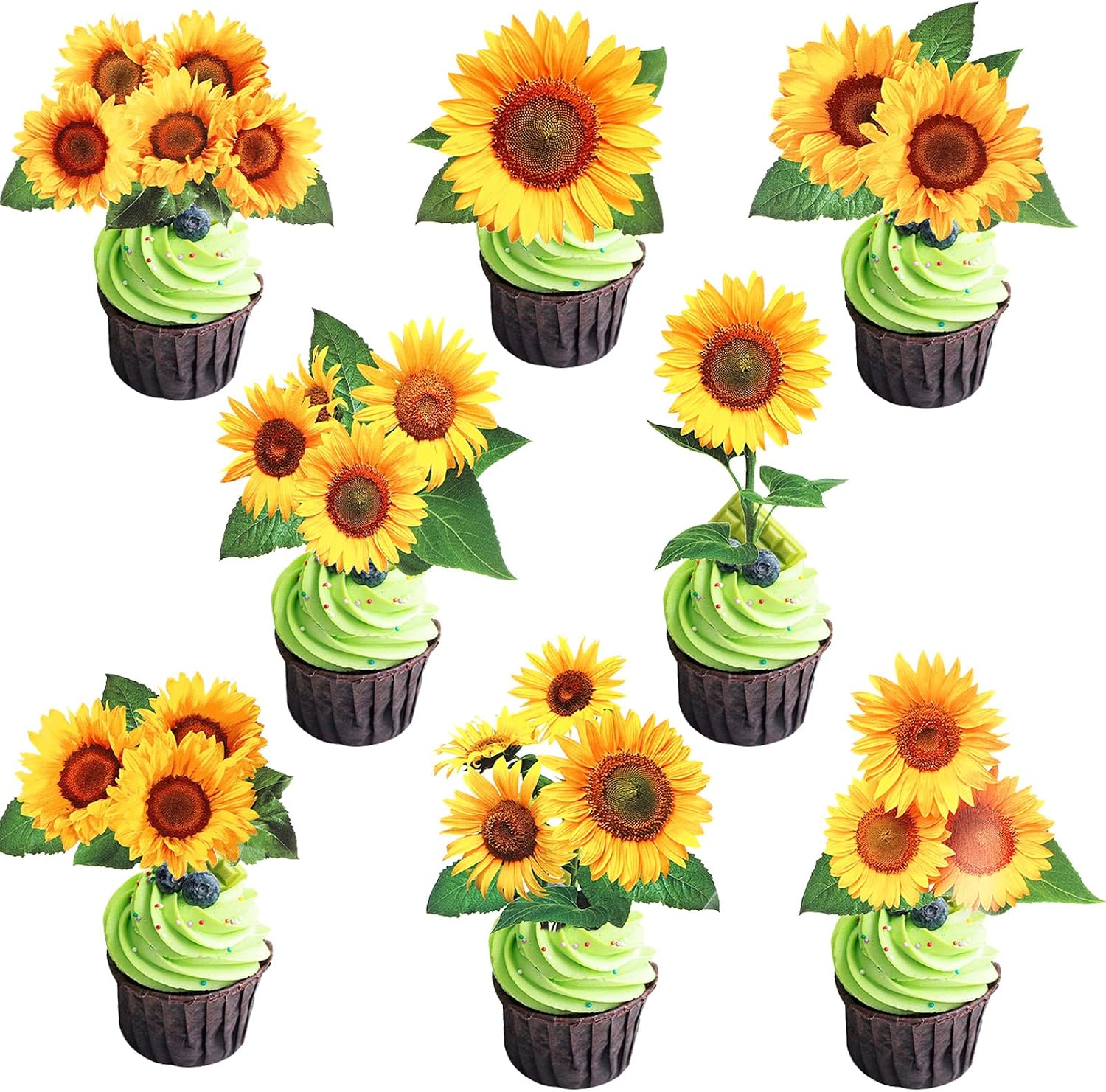 Amazon.com: 48 Pcs Sunflower Cupcake Toppers Sunflower Birthday Party ...