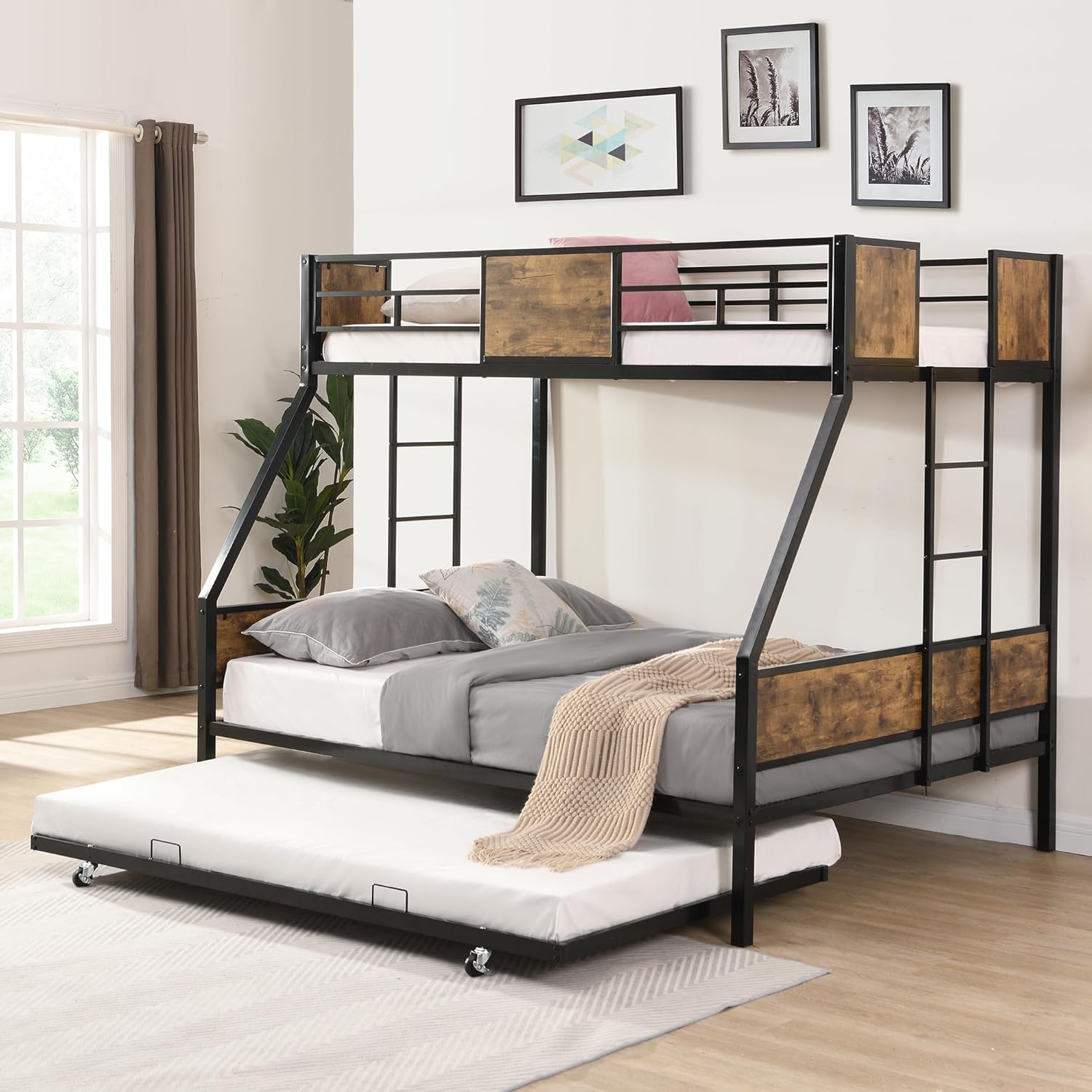 Amazon.com: ArisingAsia Triple Twin Over Full Bunk Beds for Kids, Metal ...