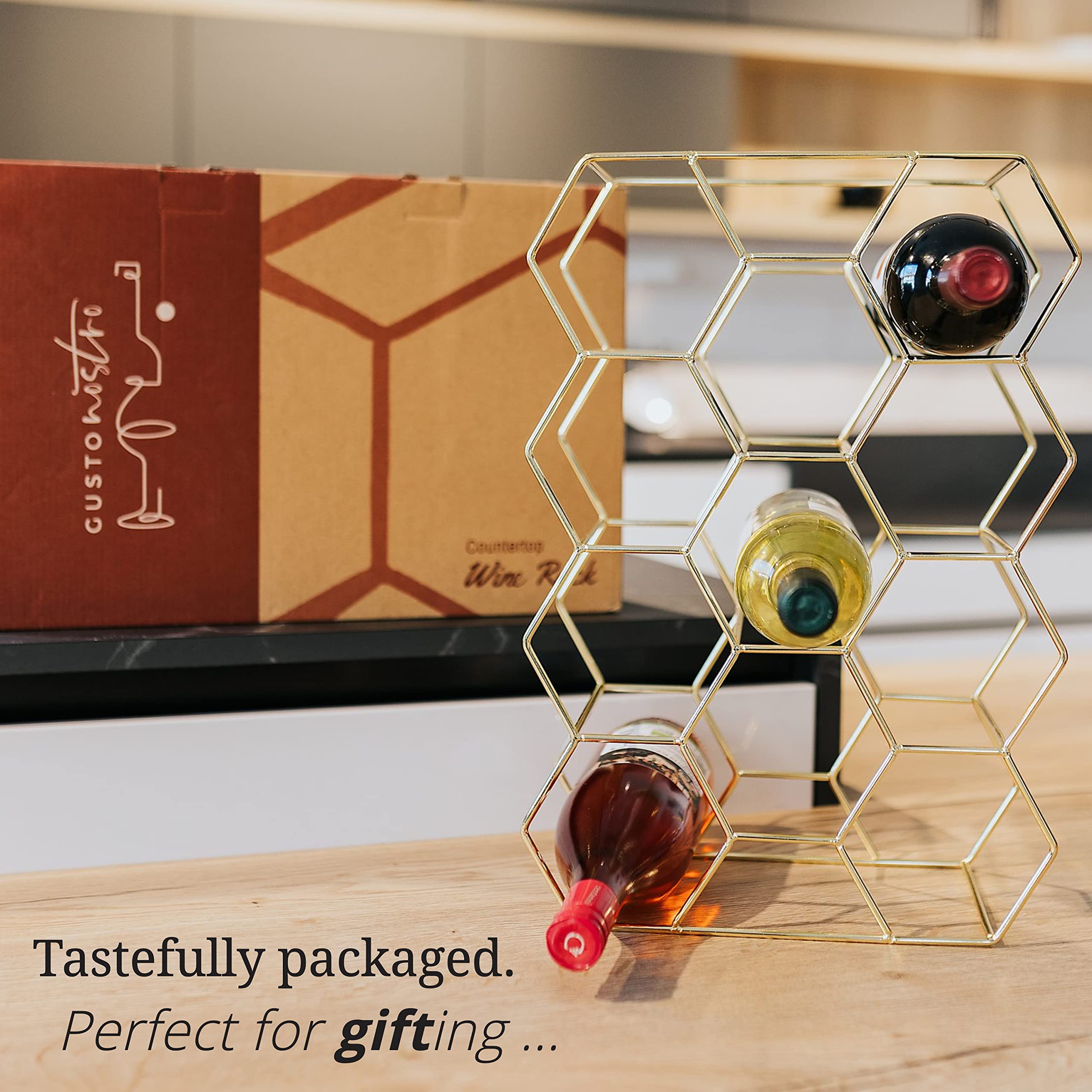 Gusto Nostro Countertop Wine Rack - 14 Bottle Freestanding Modern Gold ...