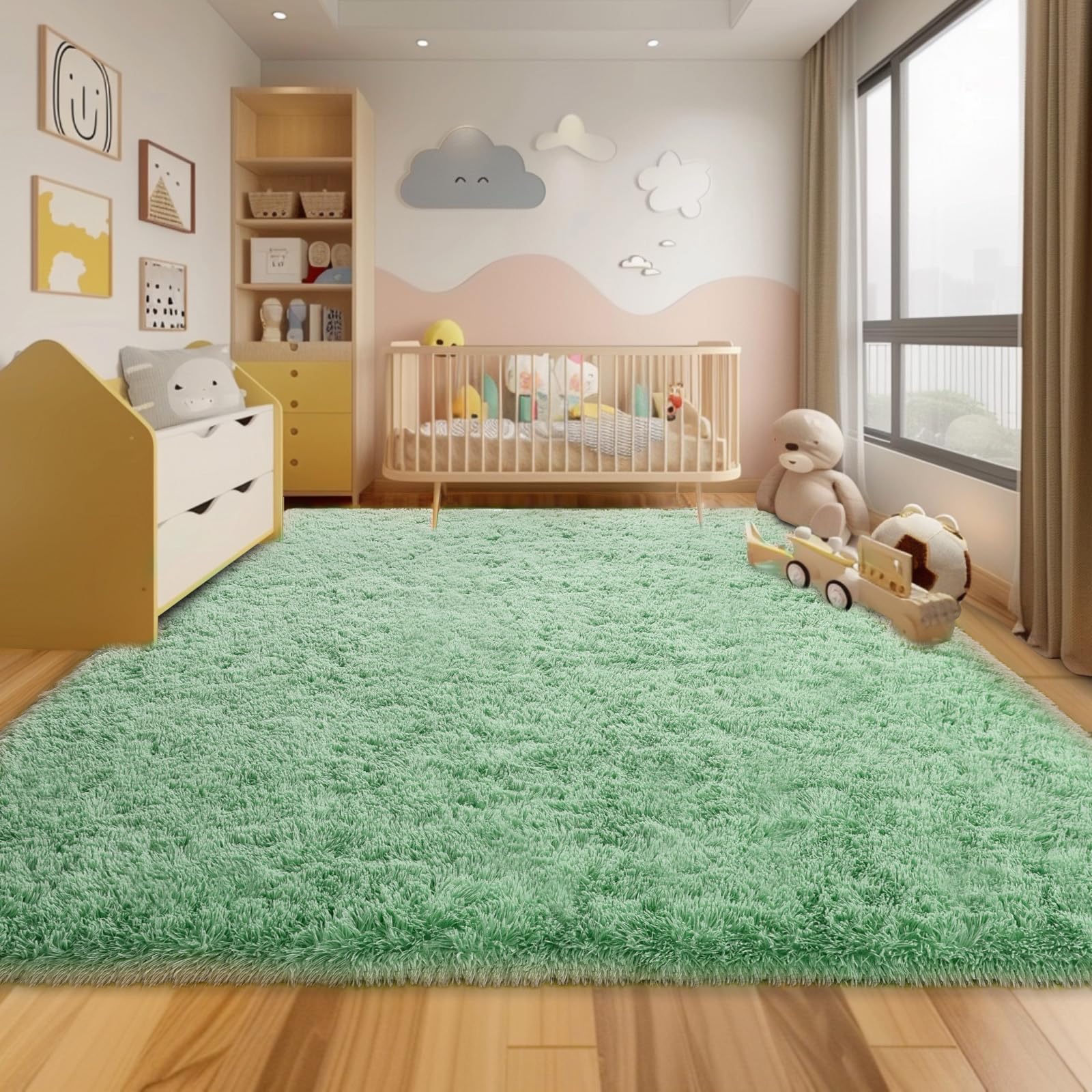 Amazon.com: Ailyei Shag Living Room Rug 5x7 Sage Green, Ultra Soft ...