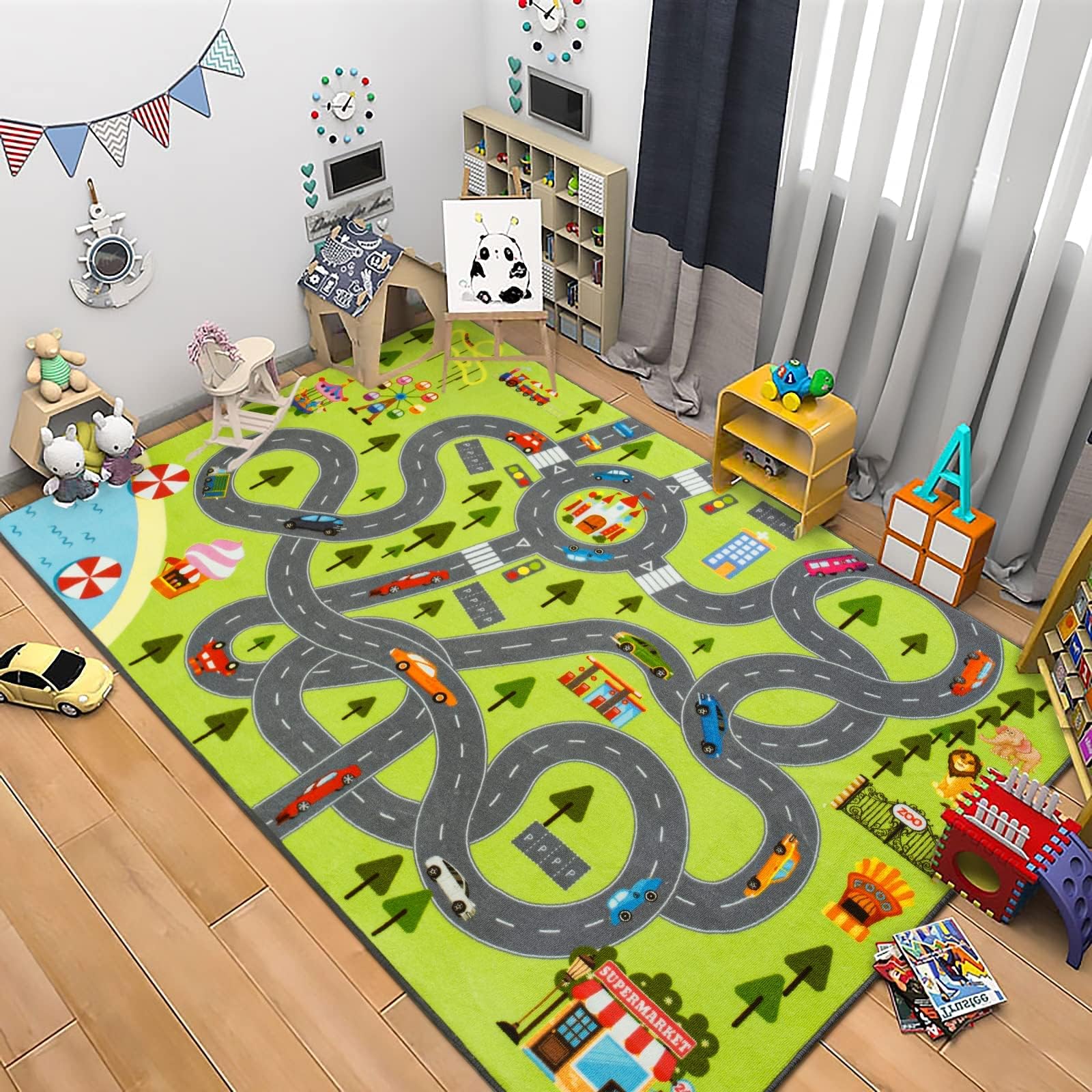 Amazon.com: Playroom Rug Play Carpet 4’ x 6’, Blue Large Educational ...