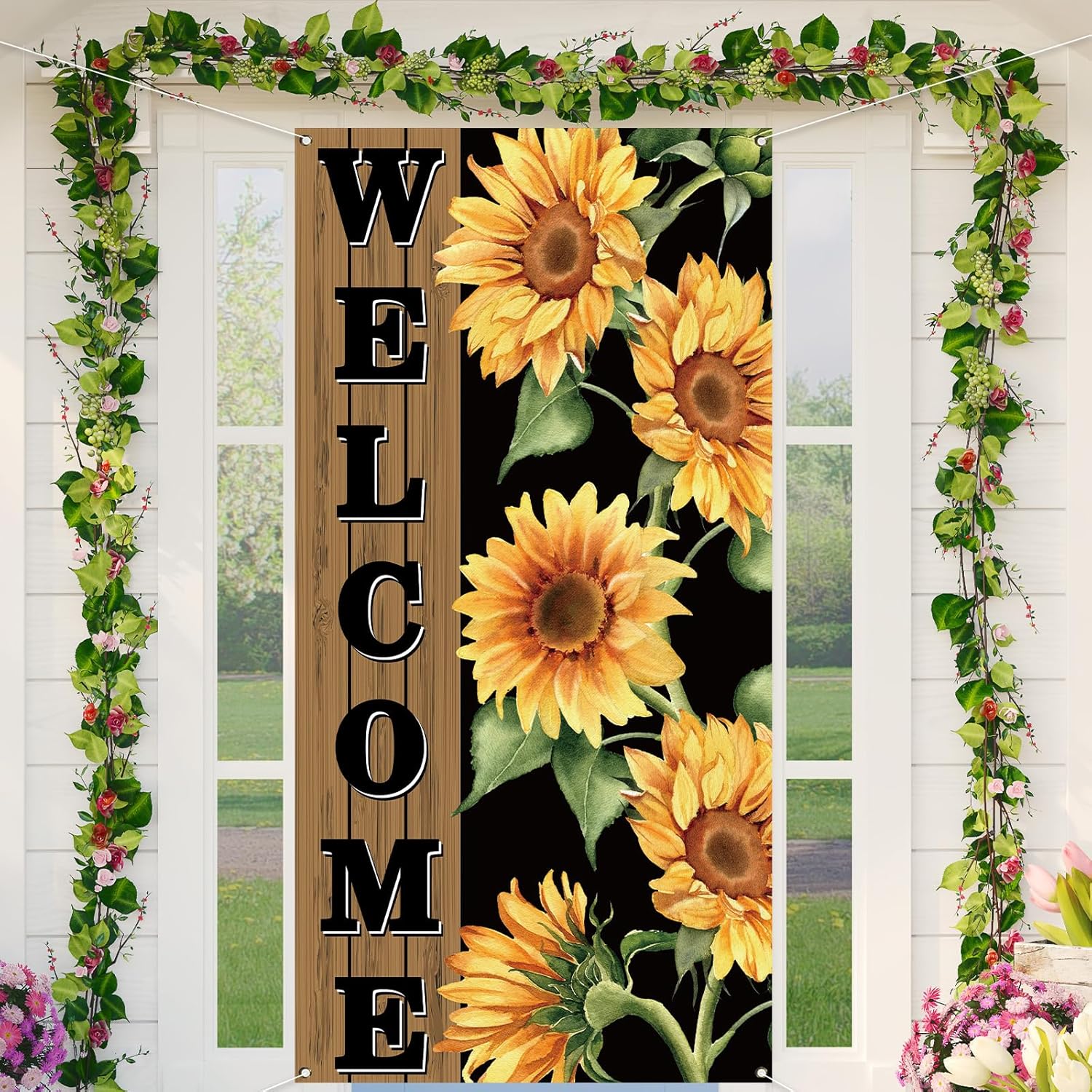Amazon.com: Rvsticty Sunflower Decorations Spring Door Cover, 71 x 35 ...