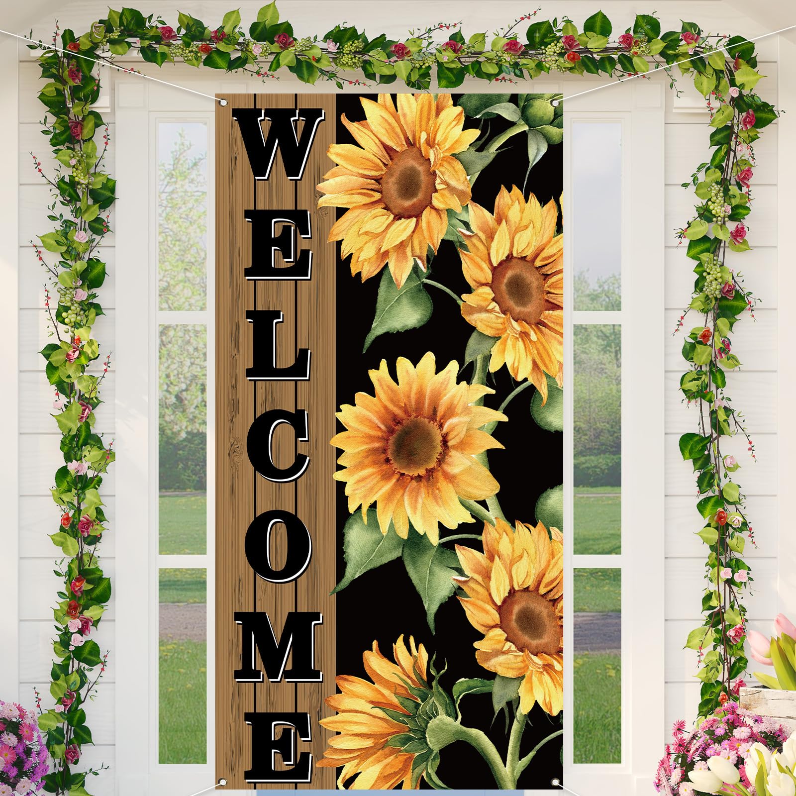 Amazon.com: Sunflower Decorations Spring Door Cover Spring Flower ...
