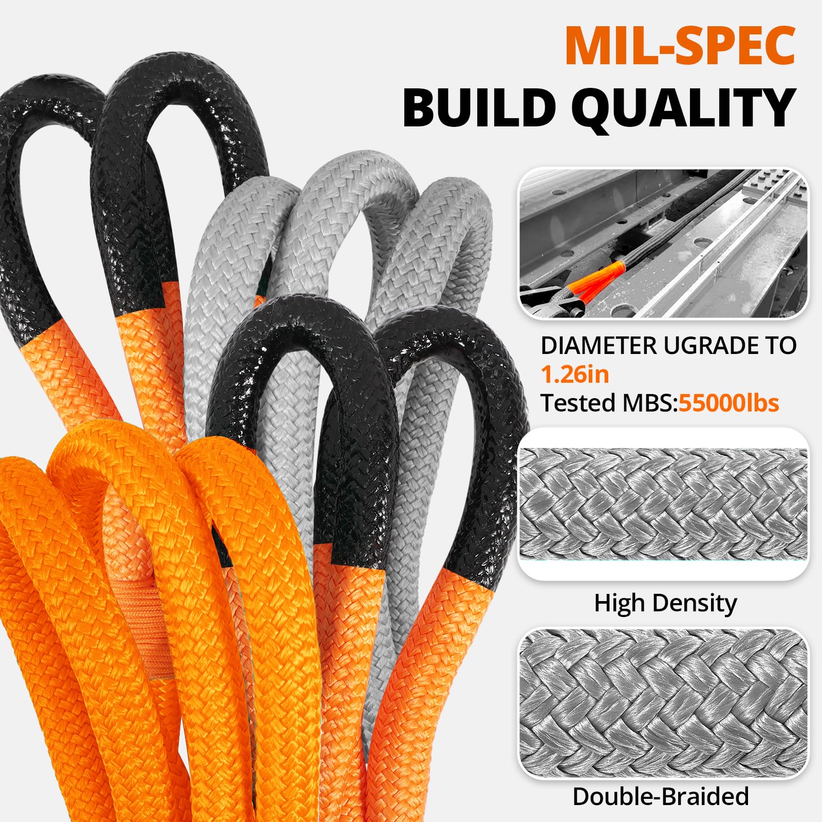 Snapklik.com : Kinetic Recovery Tow Rope: 1.26" X 30ft 55000LBS Snatch ...