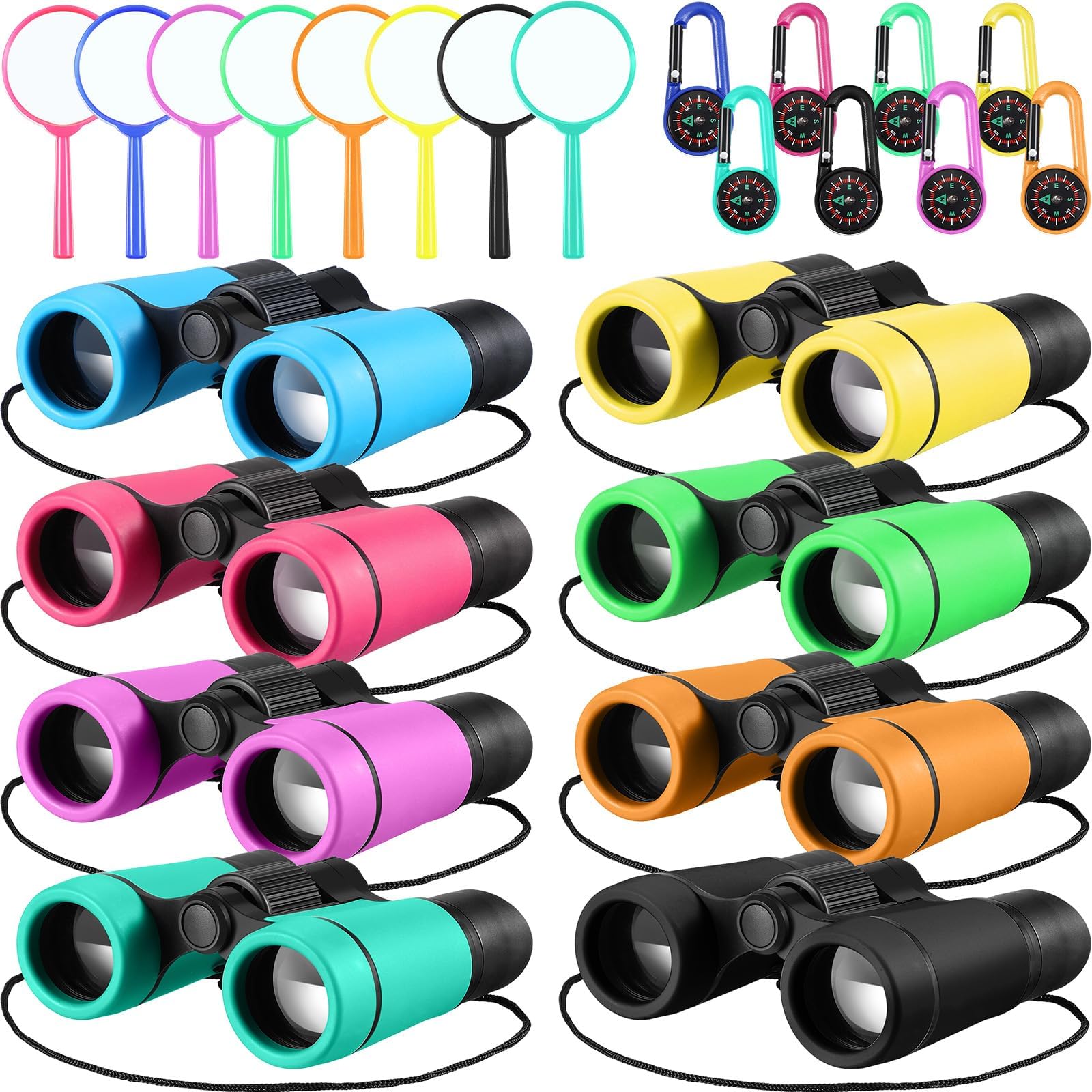 Amazon.com : Hiboom 8 Pack Kid Binoculars Set Shockproof Folding Mini ...