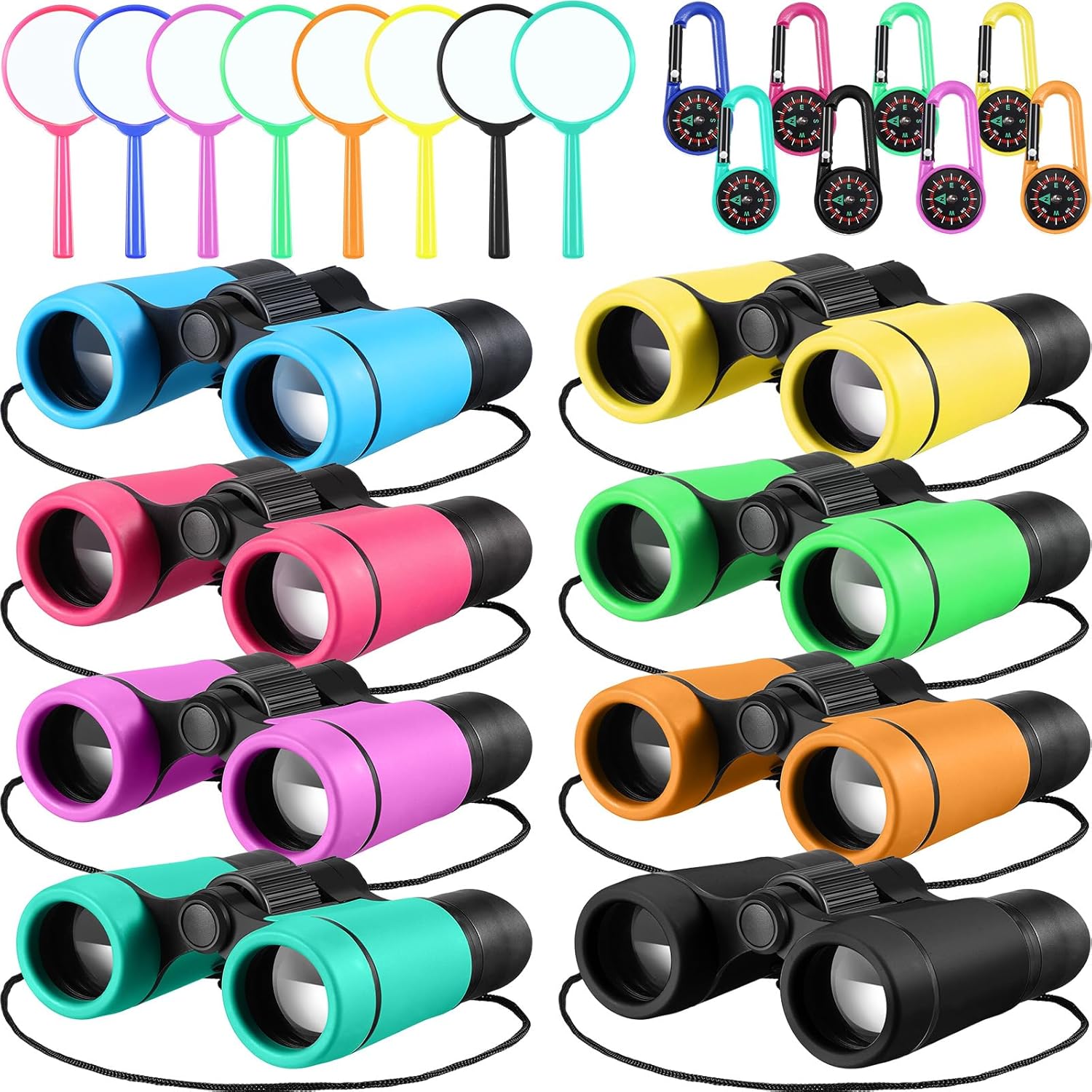 Amazon.com : Hiboom 8 Pack Kid Binoculars Set Shockproof Folding Mini ...