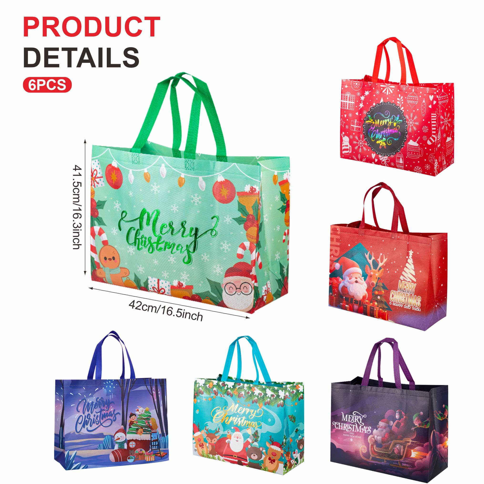 6Pcs Extra Large Christmas Bags for Gift, Reusable Tote Bags with ...