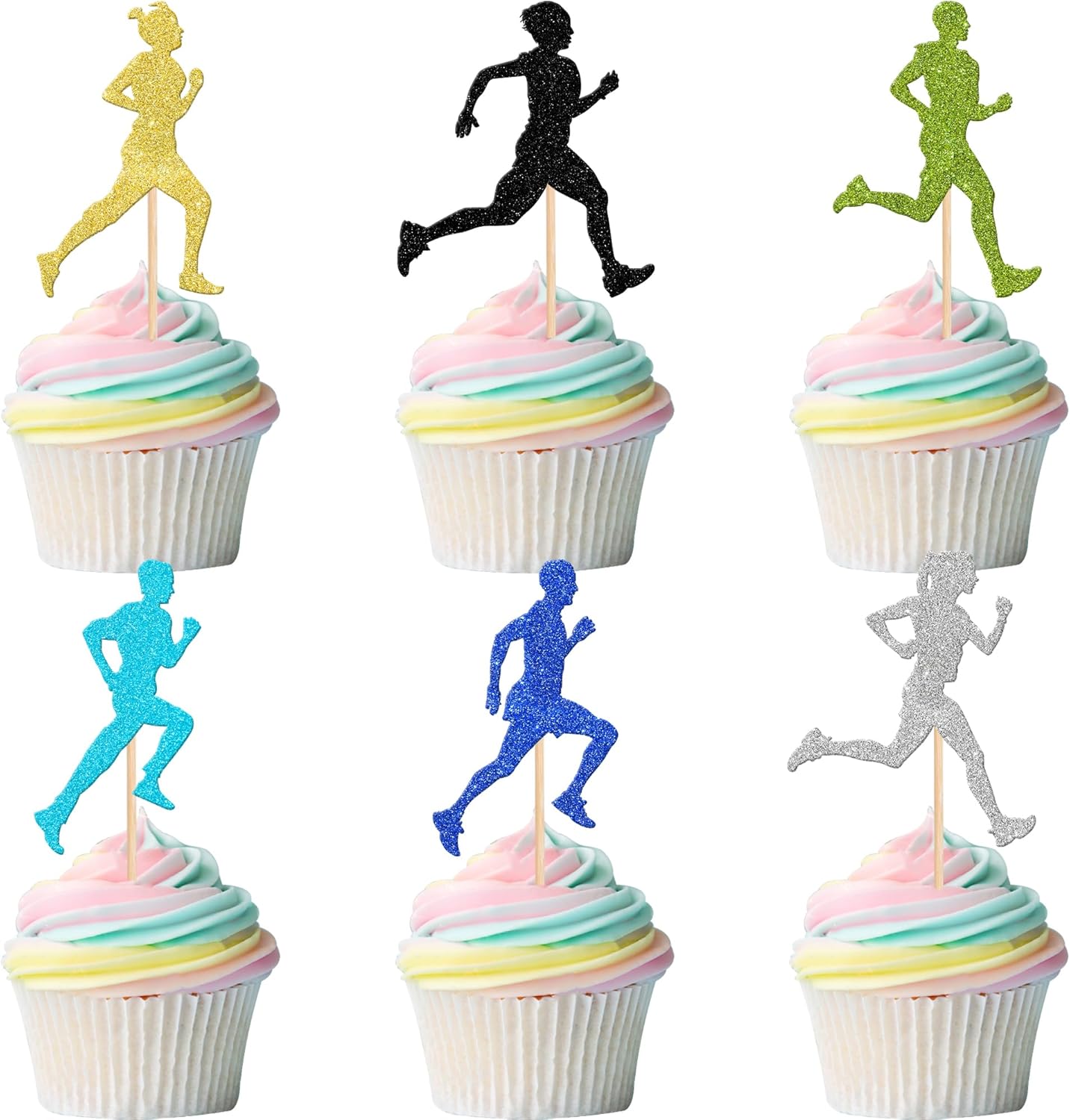 Amazon.com: 24 PCS Running Cupcake Toppers Colorful Glitter Sports ...