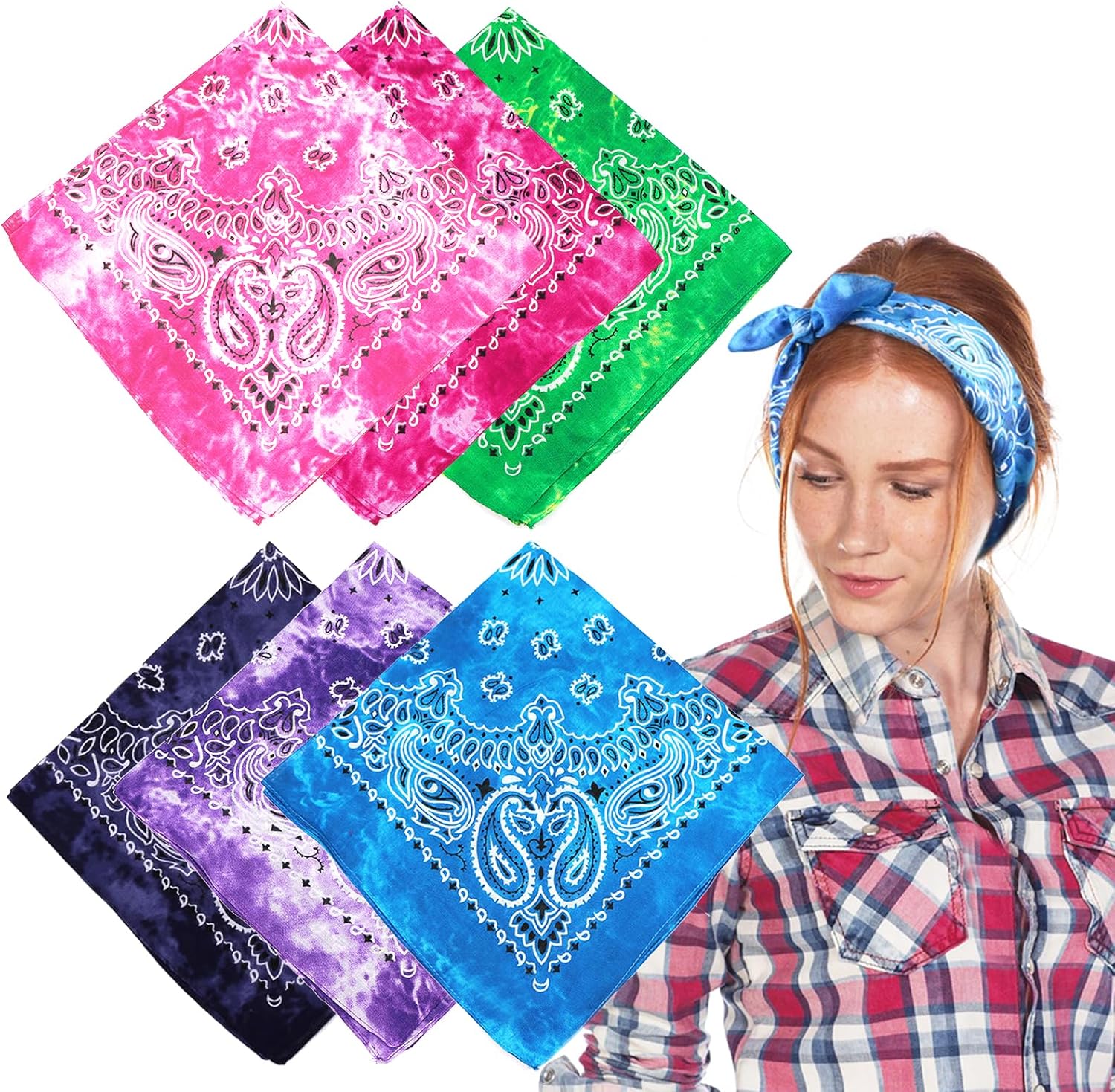 Amazon.com: DAJOOEE Cowboy Bandanas 6 Packs With Bandhnu Paisley ...