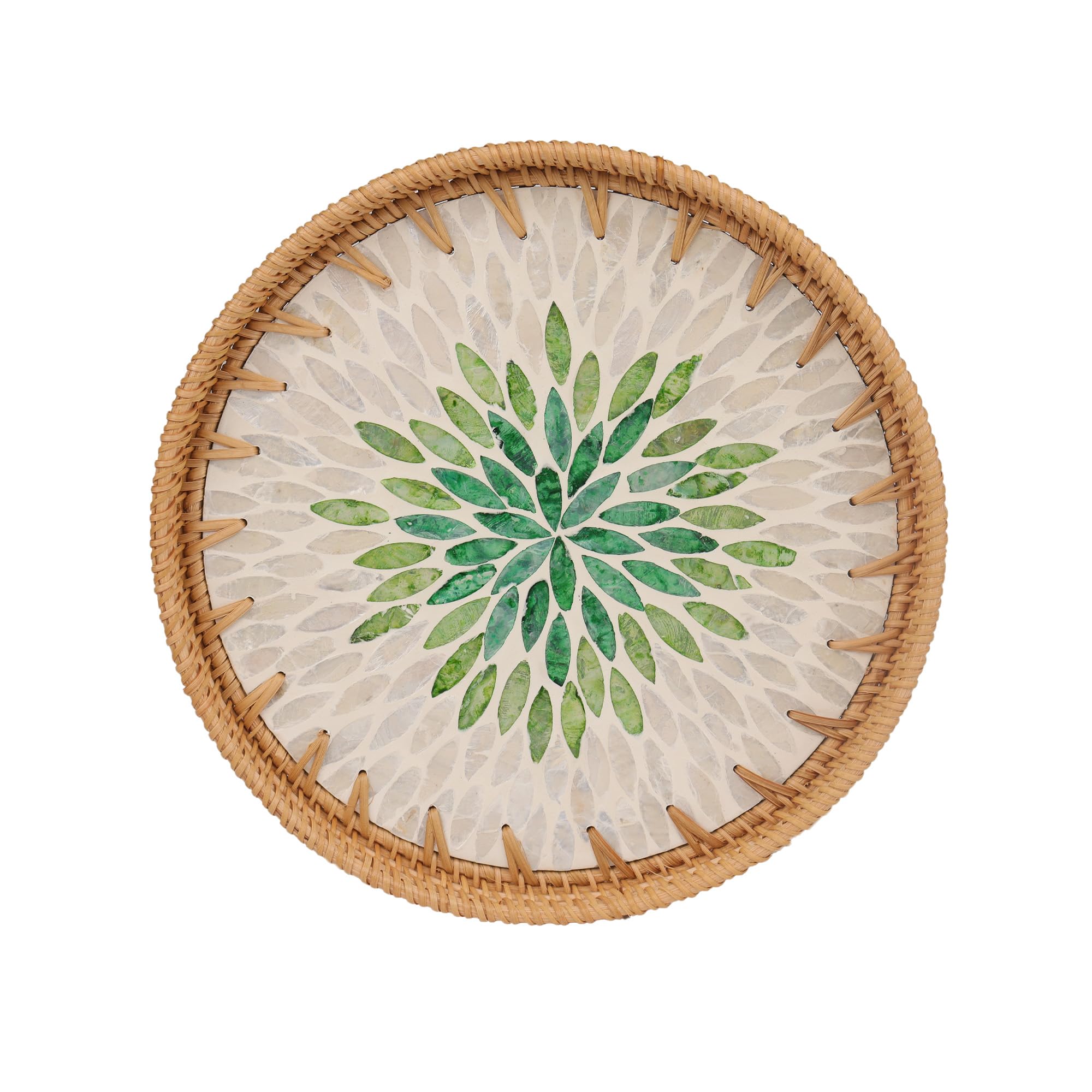 Amazon.com | Aoligrace Round Rattan Tray, Rattan Serving Tray with Mother of Pearl Inlay, Woven ...