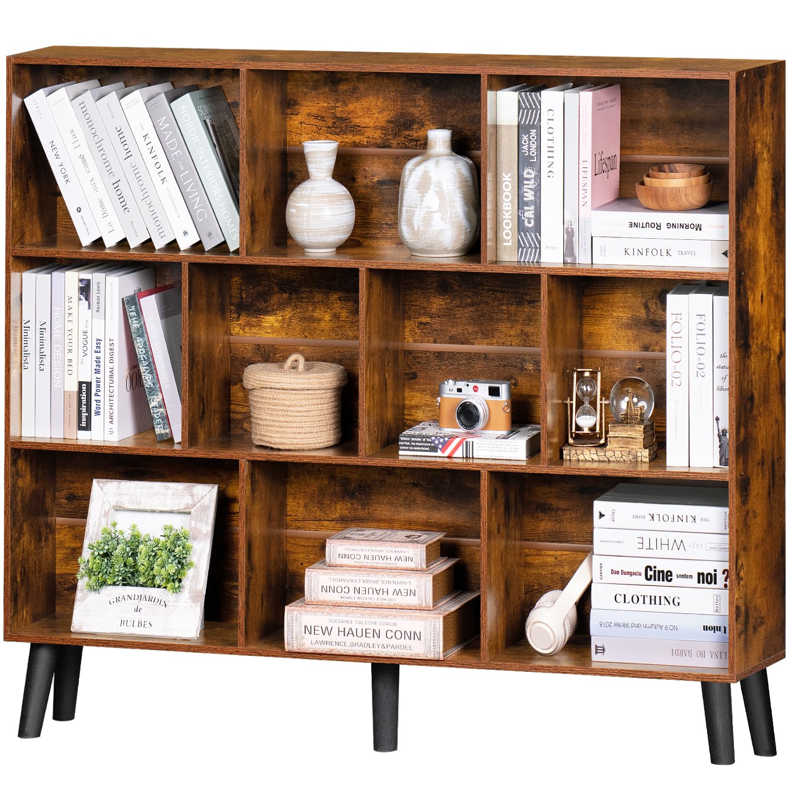 Amazon.com: LEYAOYAO 10 Cube Bookshelf,3 Tier Modern Wide Bookcase with ...