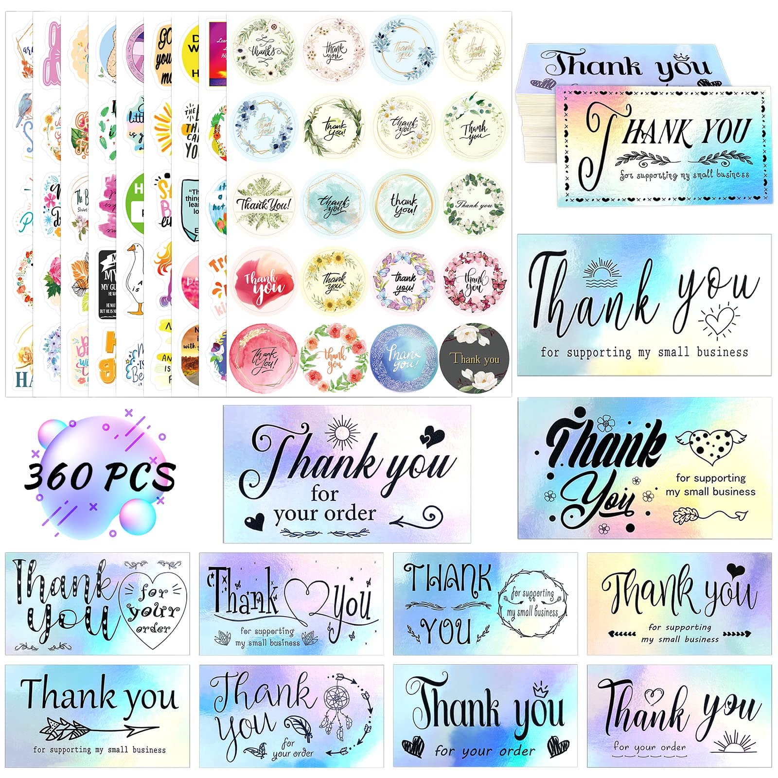 Amazon.com: zheyistep 360Pcs Thank You Cards and Stickers Set, 180 ...