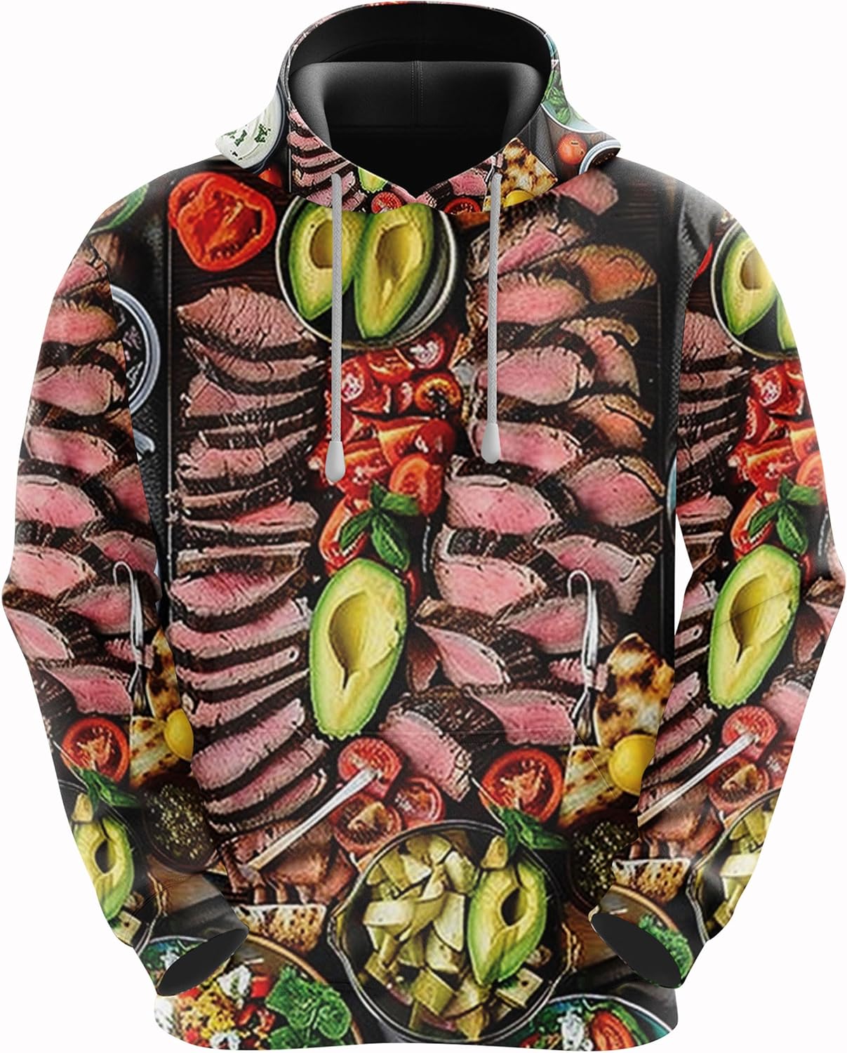 228CLOSET Men's Grilled Meat Fleece Hooded Sweatshirt - 3D Food Printed ...